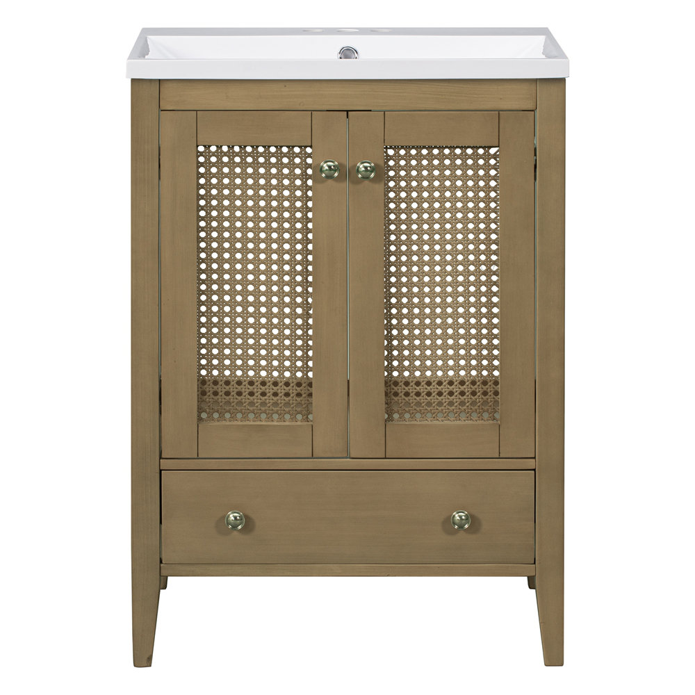 Wondrous Iconic Bathroom Vanity With Ceramic Basin, Rattan Bathroom ...