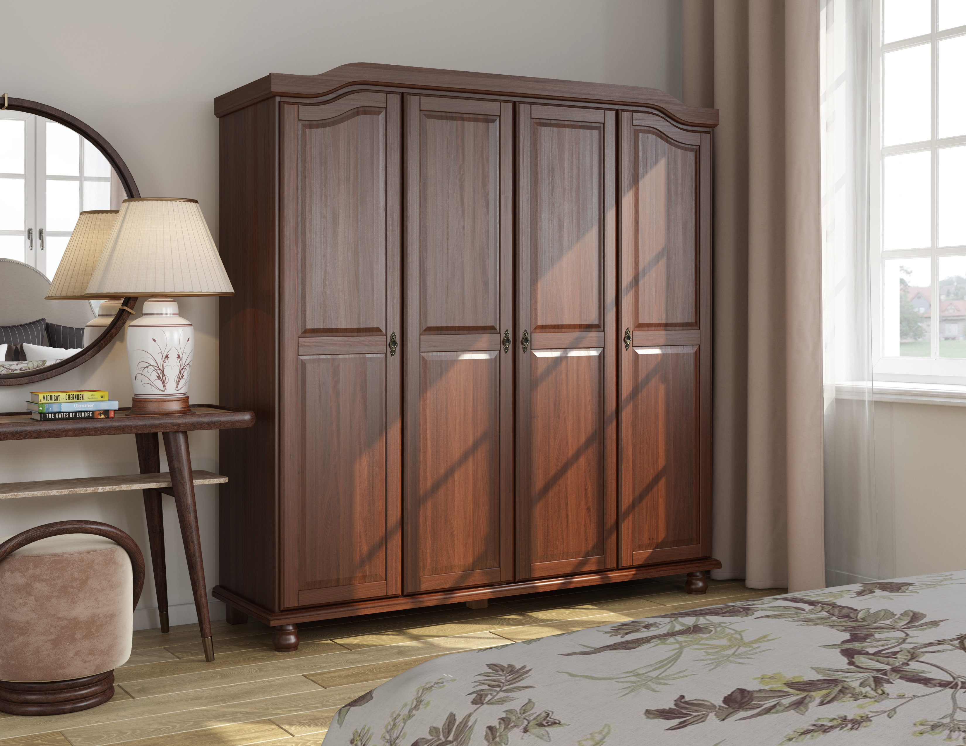 Charlton Home® Kyle 100% Solid Wood 4-door Wardrobe Armoire & Reviews ...