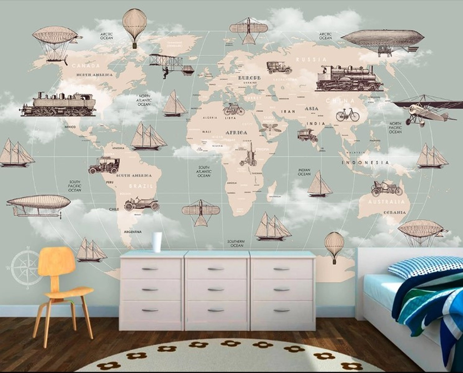 Breakwater Bay World Maps Ellipse Transport Vehicles Removable ...