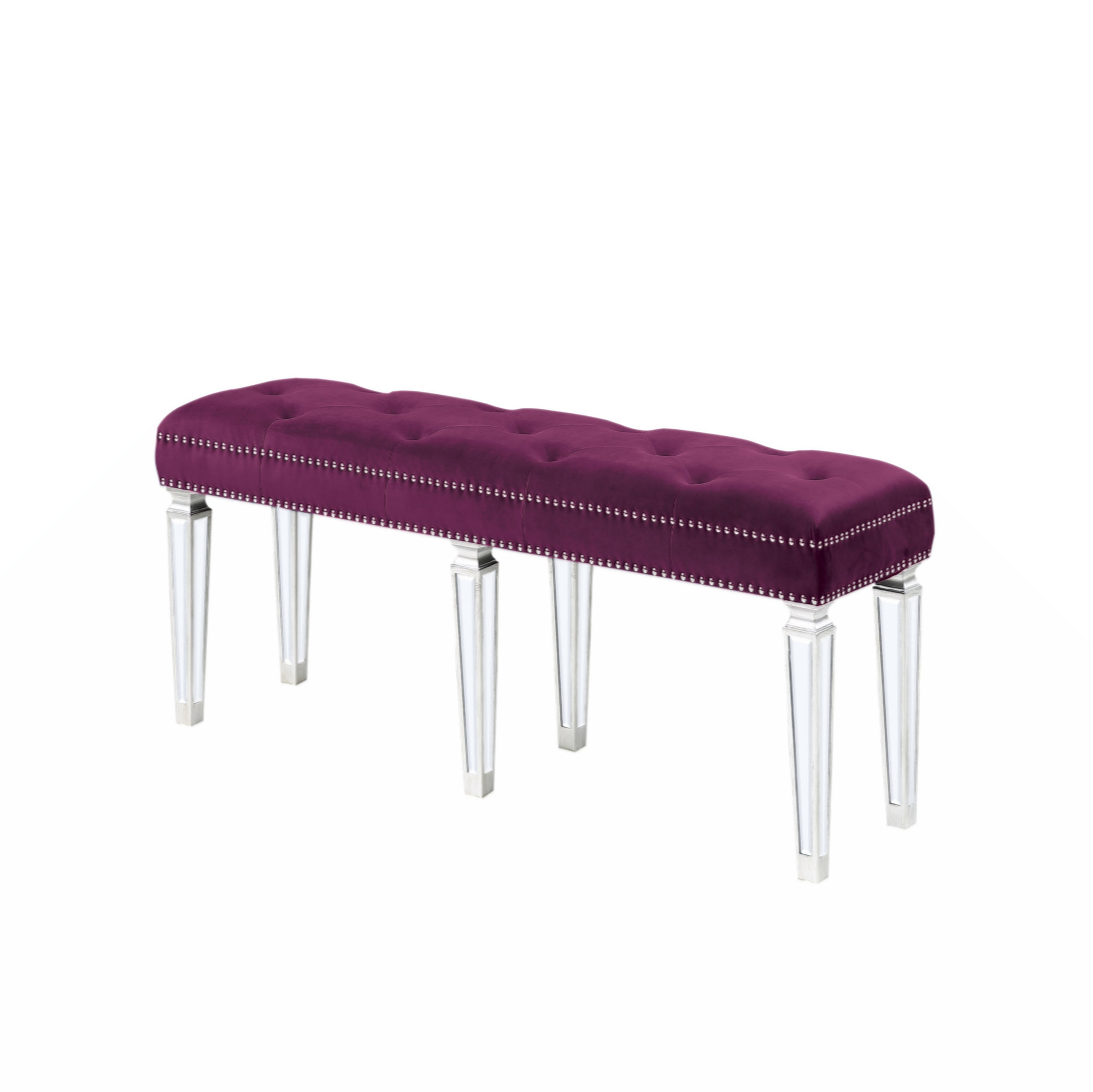 House of Hampton Varian Burgundy Velvet & Mirrored Bench - Wayfair Canada