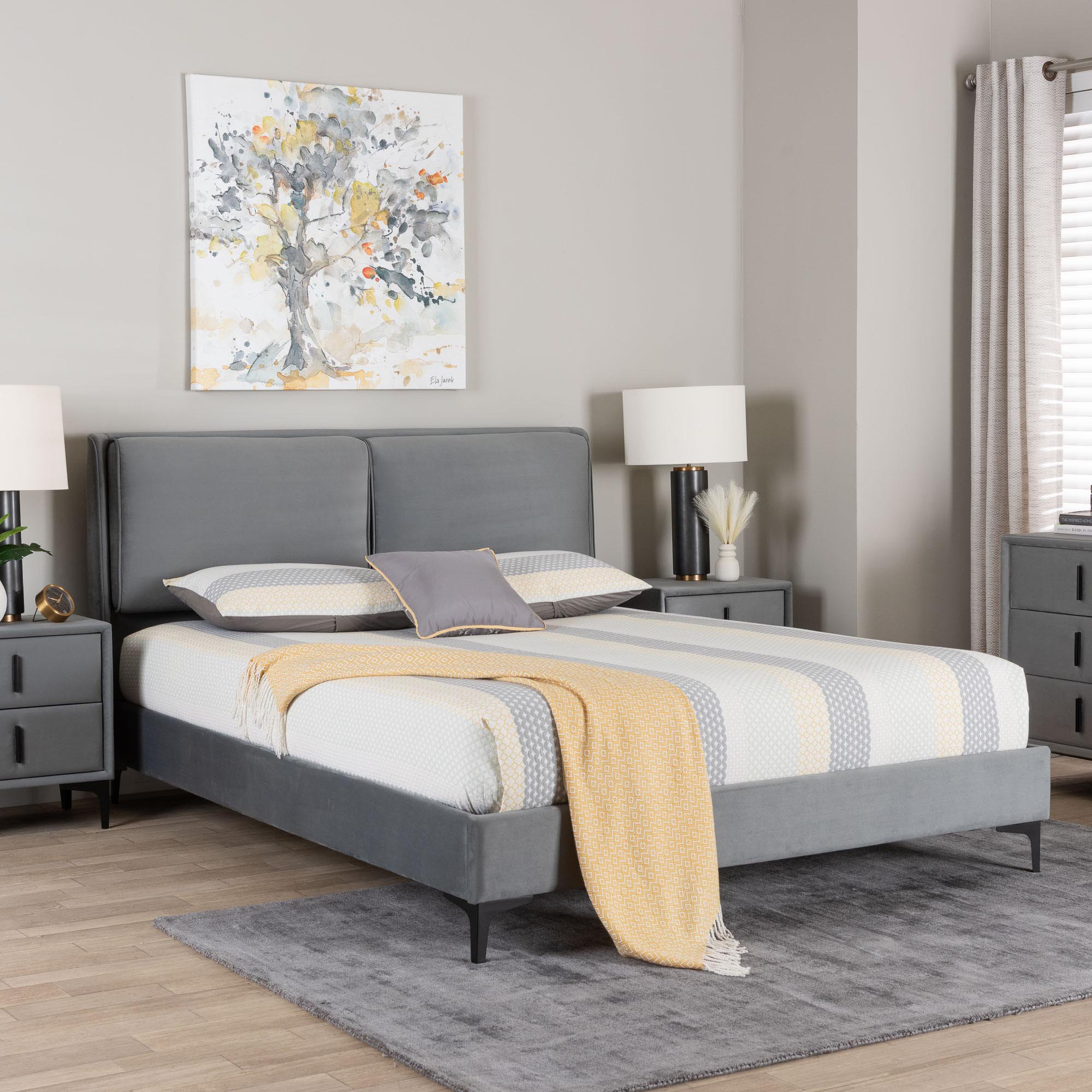 Latitude Run® Baxton Studio Etienne Modern Slate Grey Velvet Queen Platform Bed | Wayfair