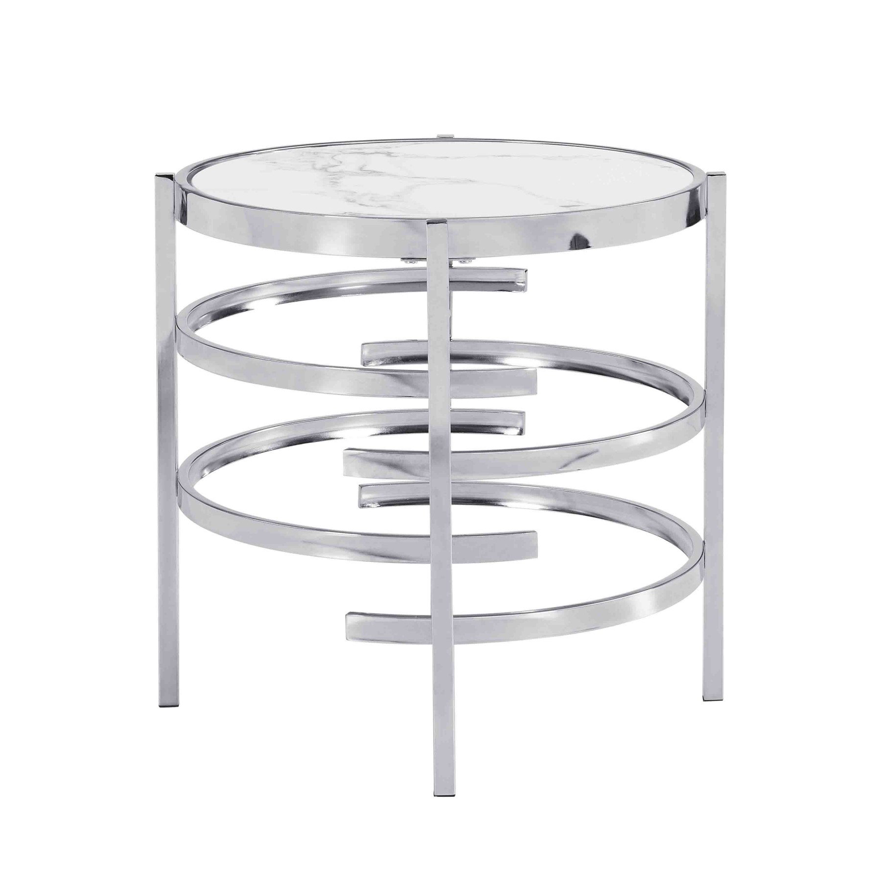 Ivy Bronx Modern Round End Table with Sintered Stone Top, Chrome ...