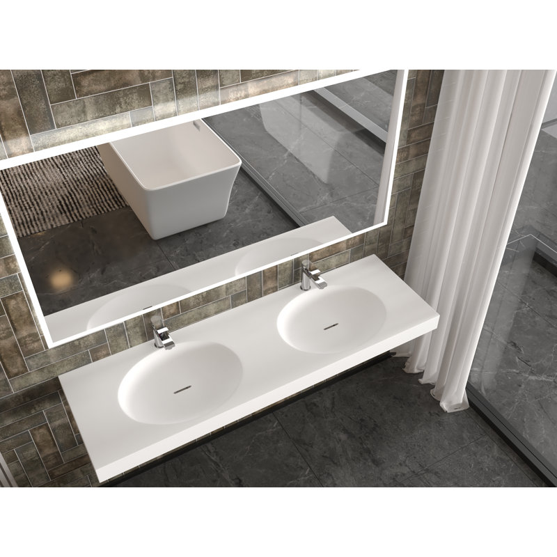 CastelloUSA Darleen 60" Solid Surface Thin Rectangular Wall Mount ...