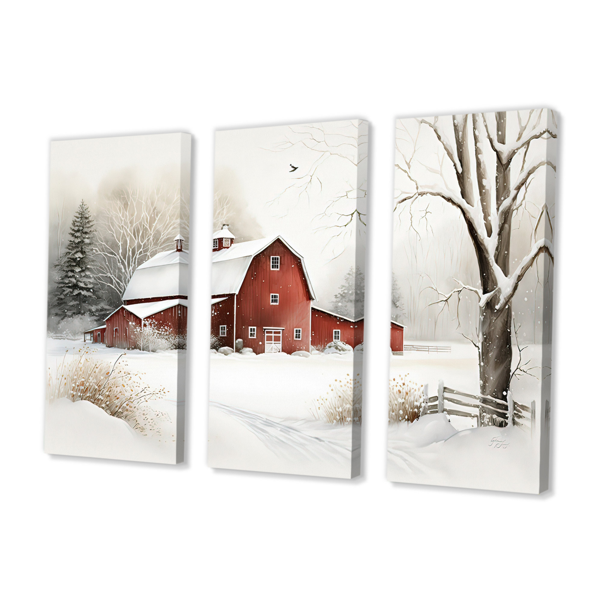 August Grove® Red Barn Scenery In Winter IV - Farmhouse Canvas Wall Art ...