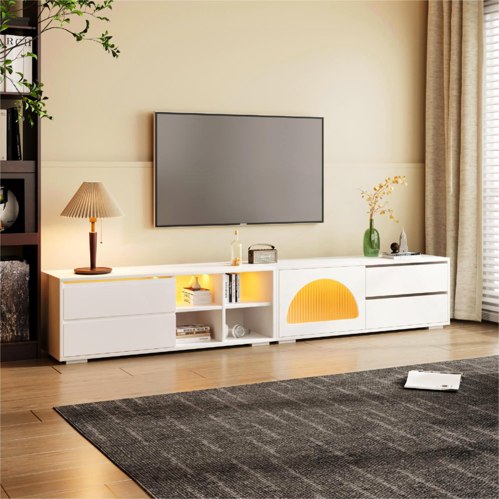 Wrought Studio™ Modern TV Stand With Fluted Glass Door, LED Lighting ...