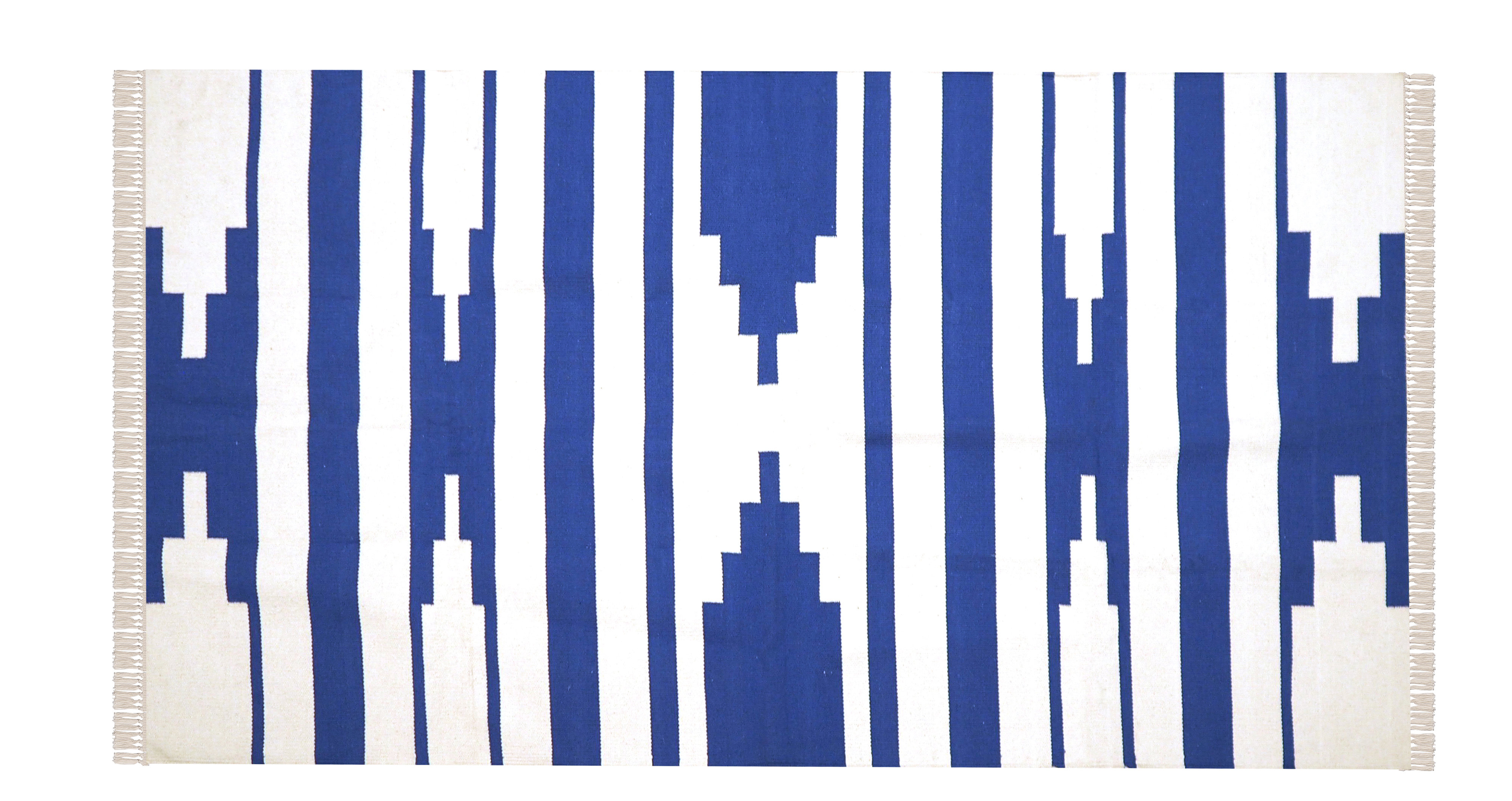 Foundry Select Tapis géométrique indigo en coton fabriqué à la main McKenney - Wayfair Canada