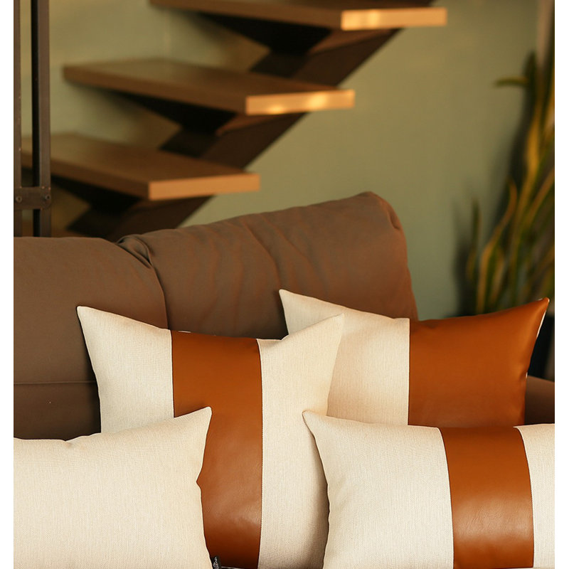 HomeRoots Bichrome Pearl White And Rustic Brown Faux Leather Pillow ...