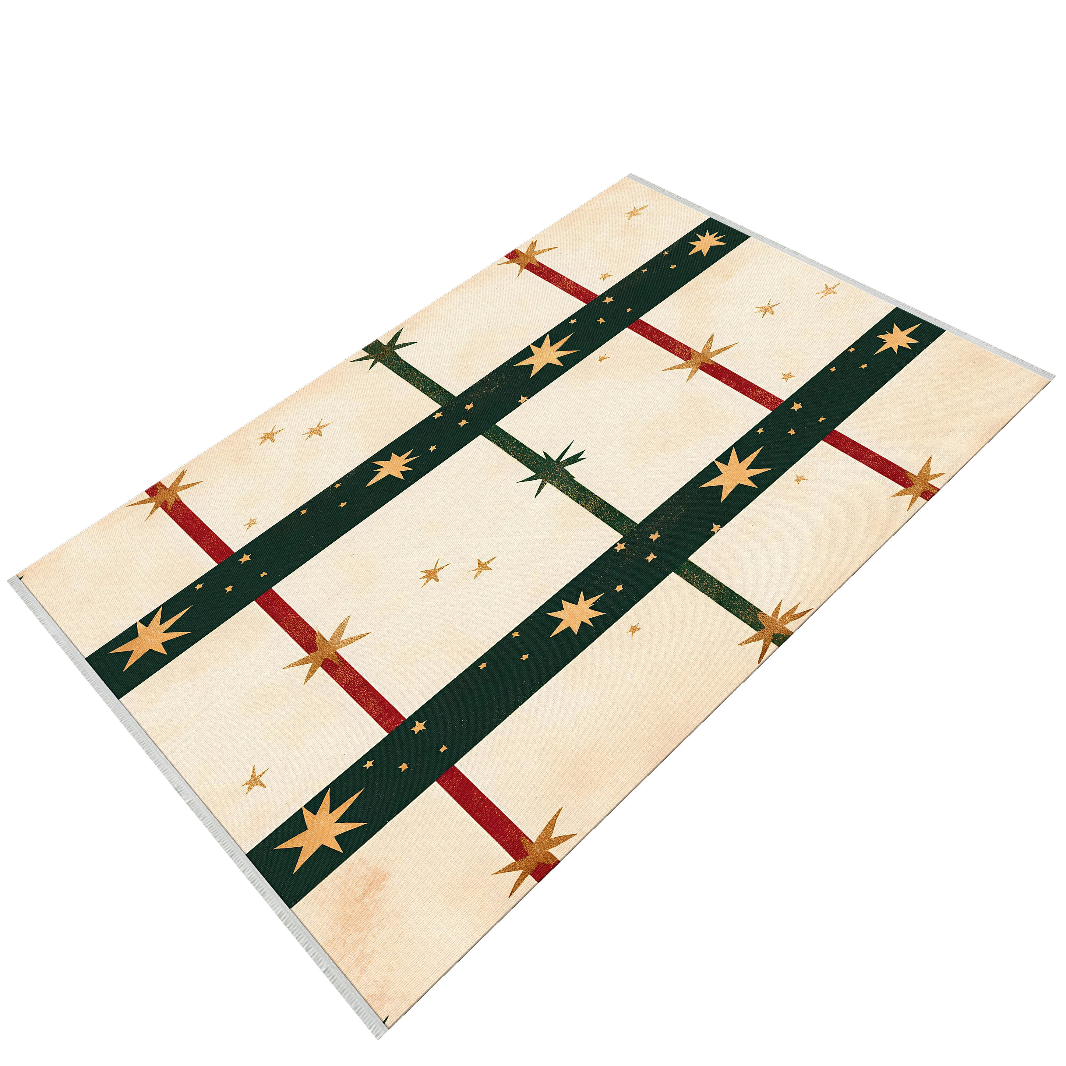 The Holiday Aisle® Stripes & Stars Christmas Rug | Wayfair