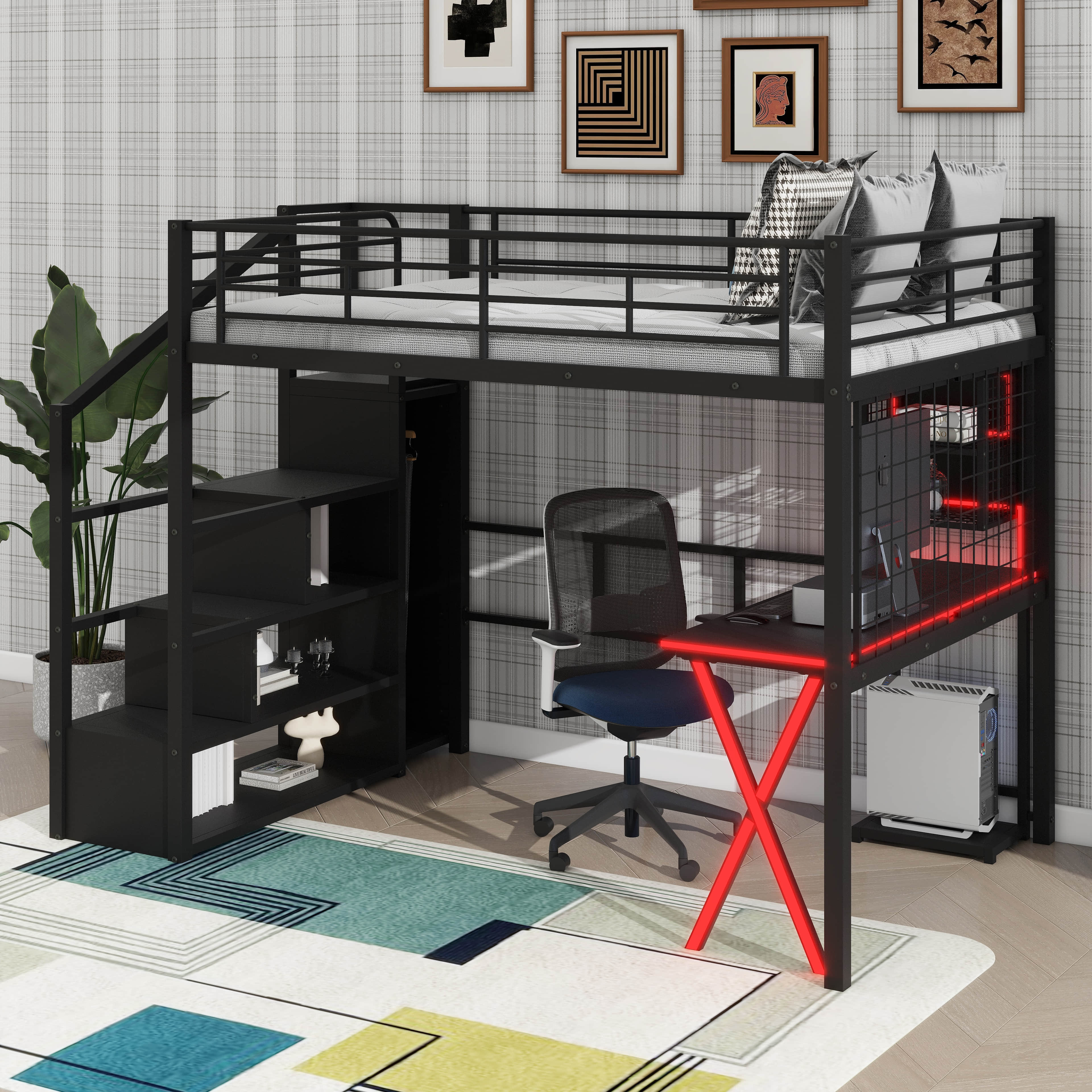 Wrought Studio™ Full-Size Metal Loft Bed With Combined Workspace ...