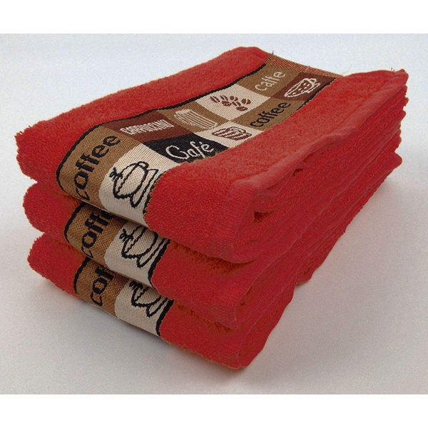 Happy Larry Pack Of 3 Luxury Red Cafe Cotton Kitchen Tea Towels ...