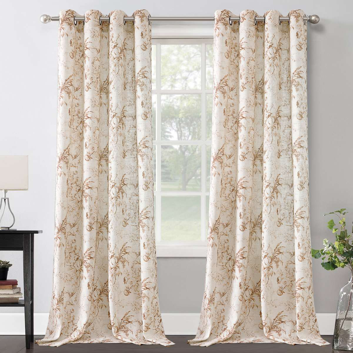 Lark Manor™ Linen Curtains for Living Room 2 Panels Floral Print ...
