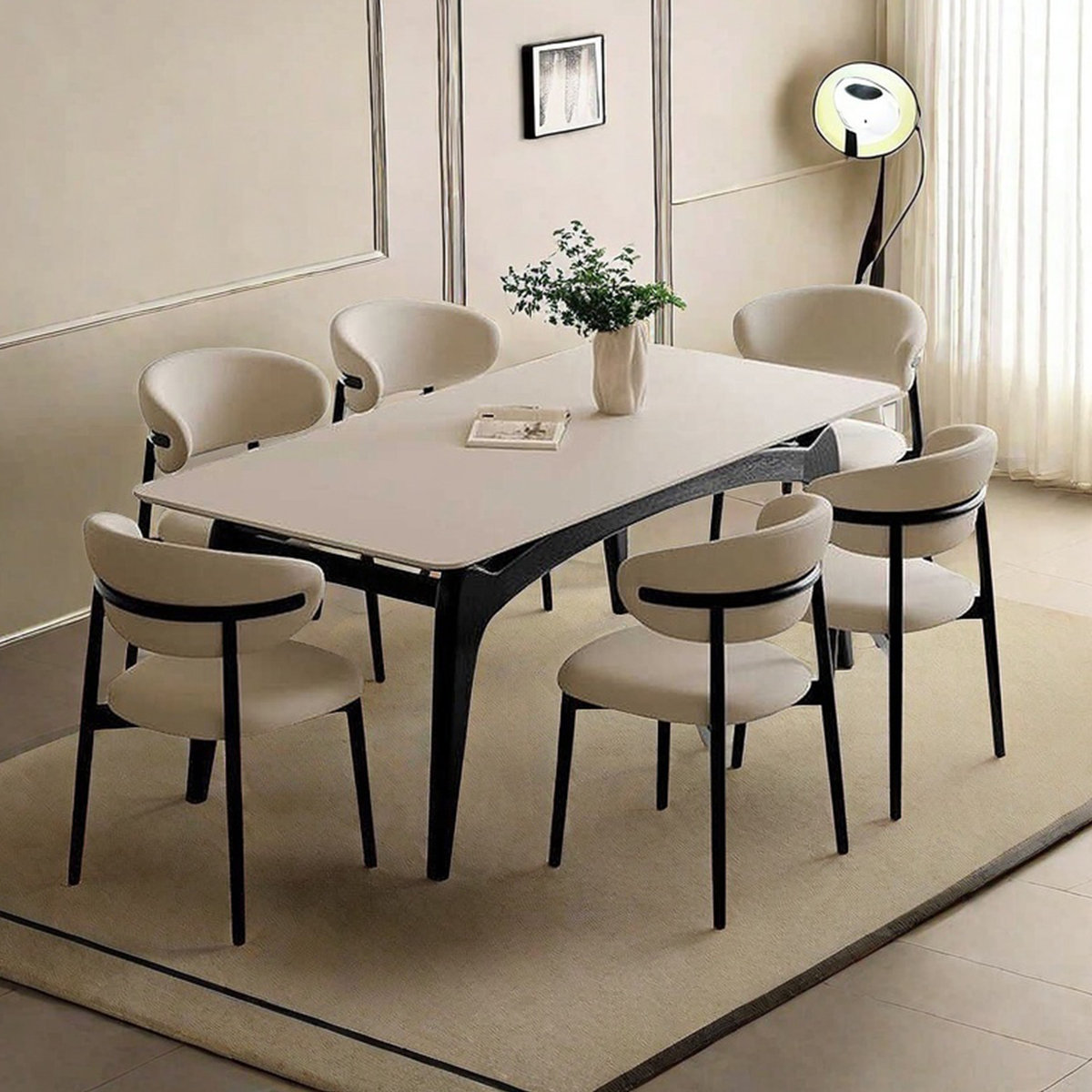 Sleek Surface Designs Nordic white rock slab rectangular dining table ...
