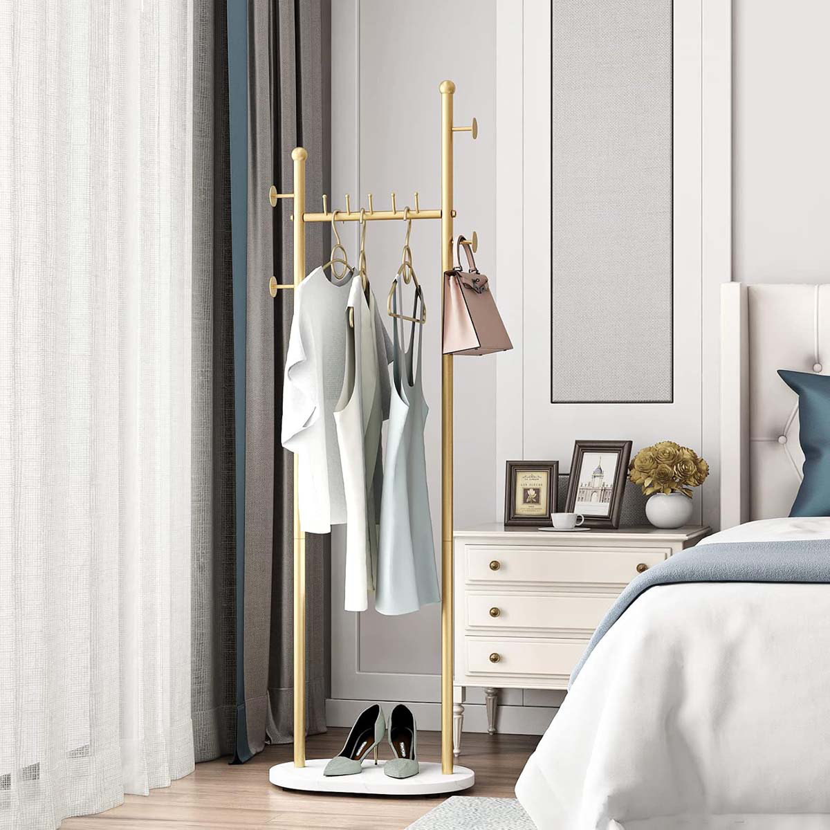 Latitude Run® Gold Clothing Rack With Shelves, Gold Coat Rack ...