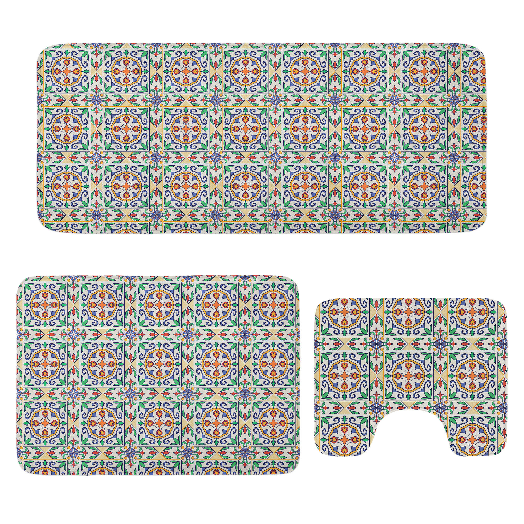 Red Barrel Studio® Geometric Bathroom Rug Set 3 Pieces U-Shape ...
