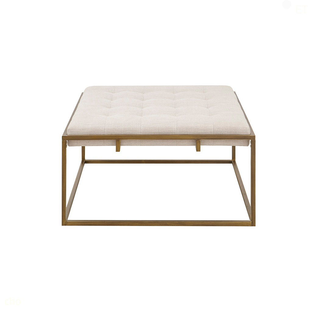Orren Ellis Square Shape Button-Tufted Upholstered Metal Base Ottoman ...