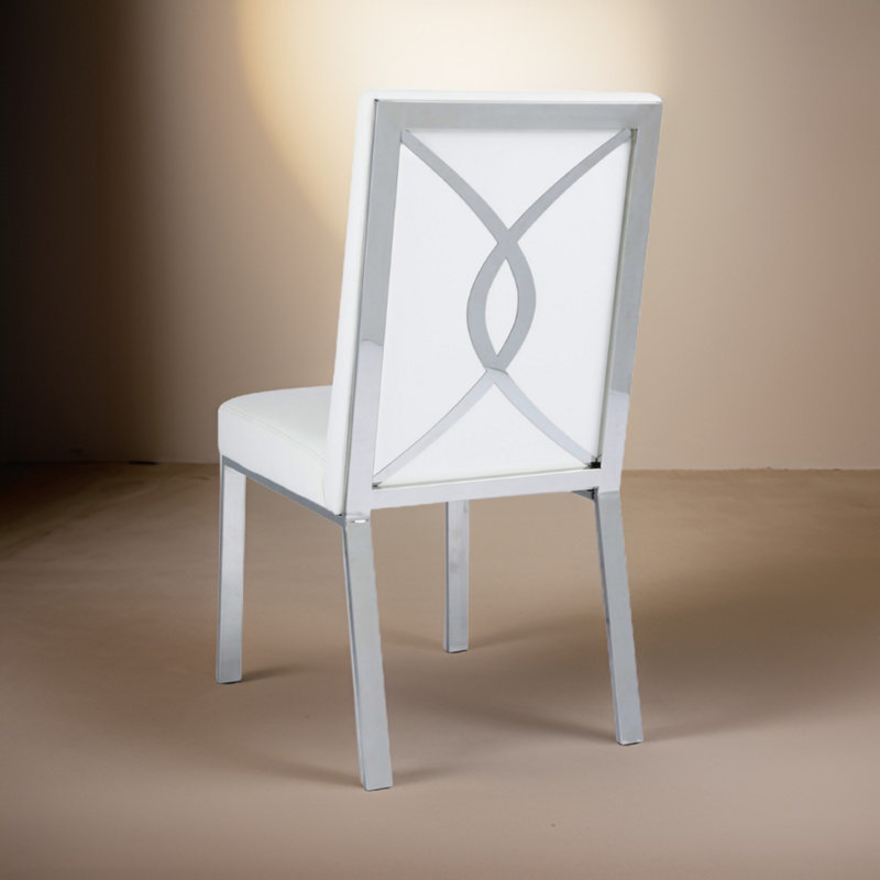 Orren Ellis Sebastian Metal Leather Parsons Chair in White | Wayfair