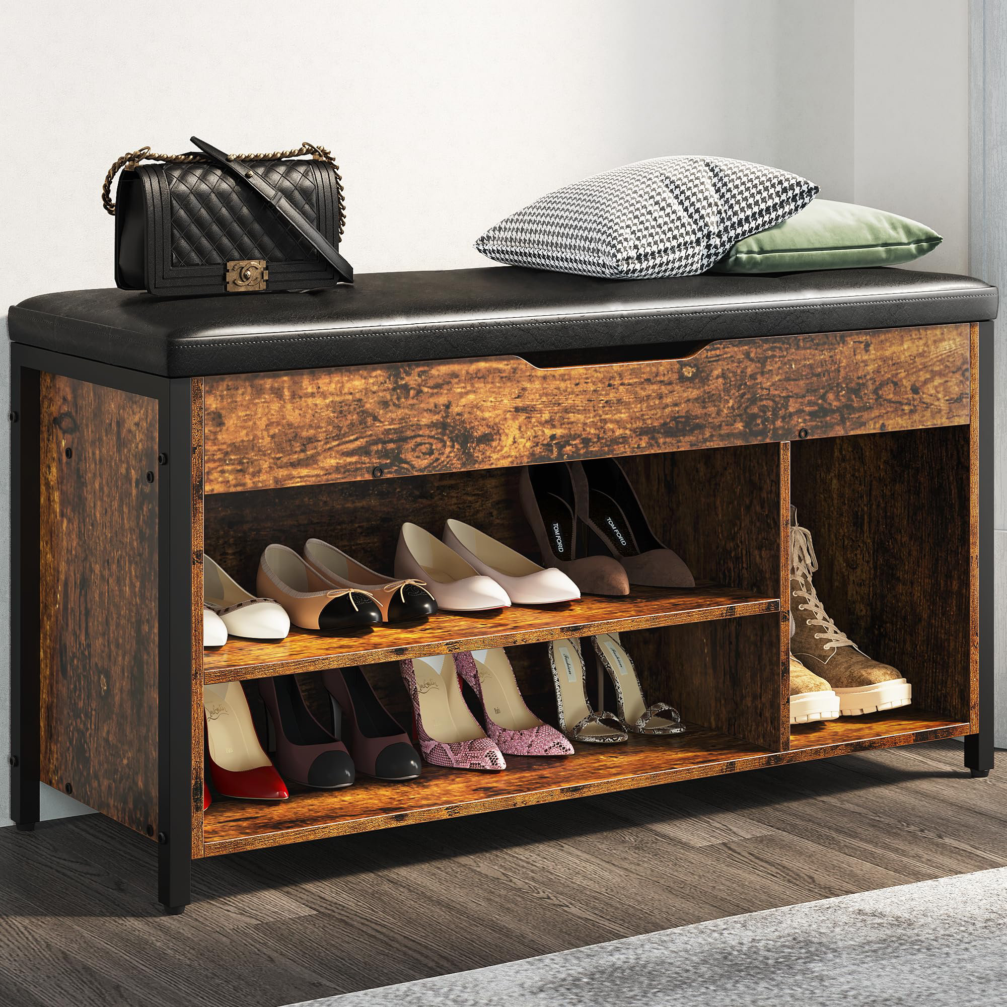 Williston Forge Shoe Storage Bench for Entryway, Shoe rack with Hidden ...