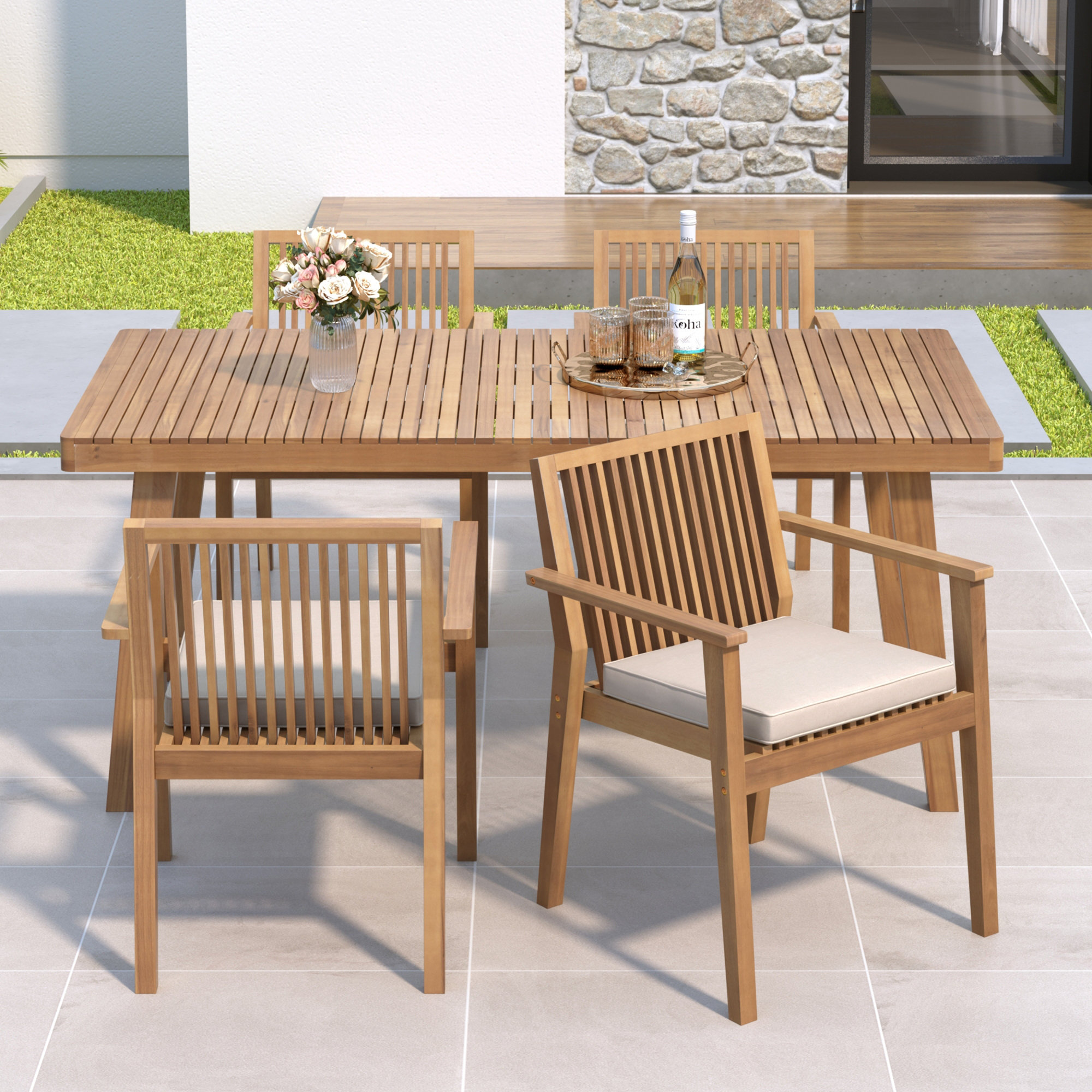 Hokku Designs Stylish Outdoor Dining Durable Acacia Wood Modern Patio ...