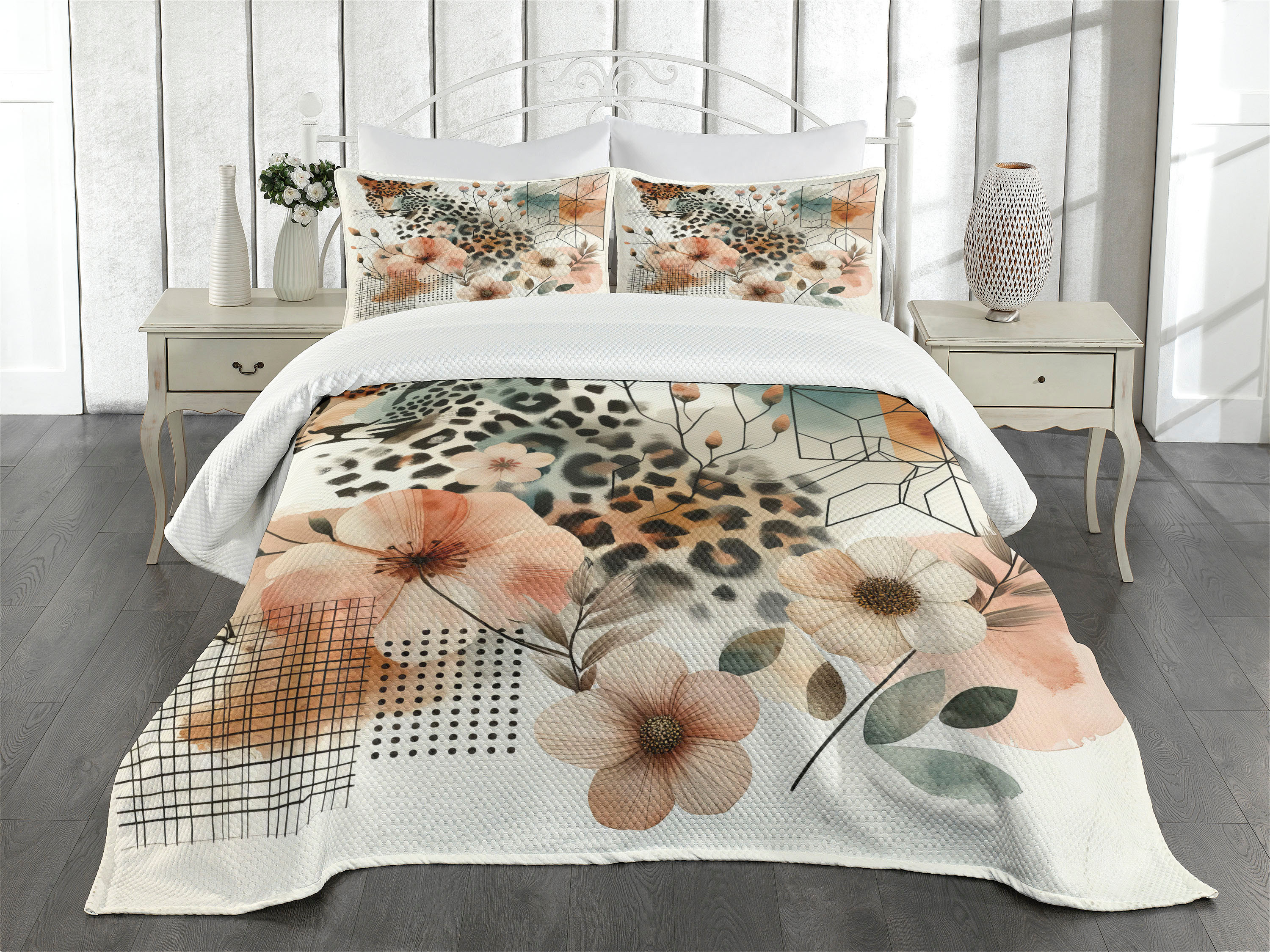 Ambesonne Leopard Bedspread Tender Abloom Watercolor 429954 | Wayfair