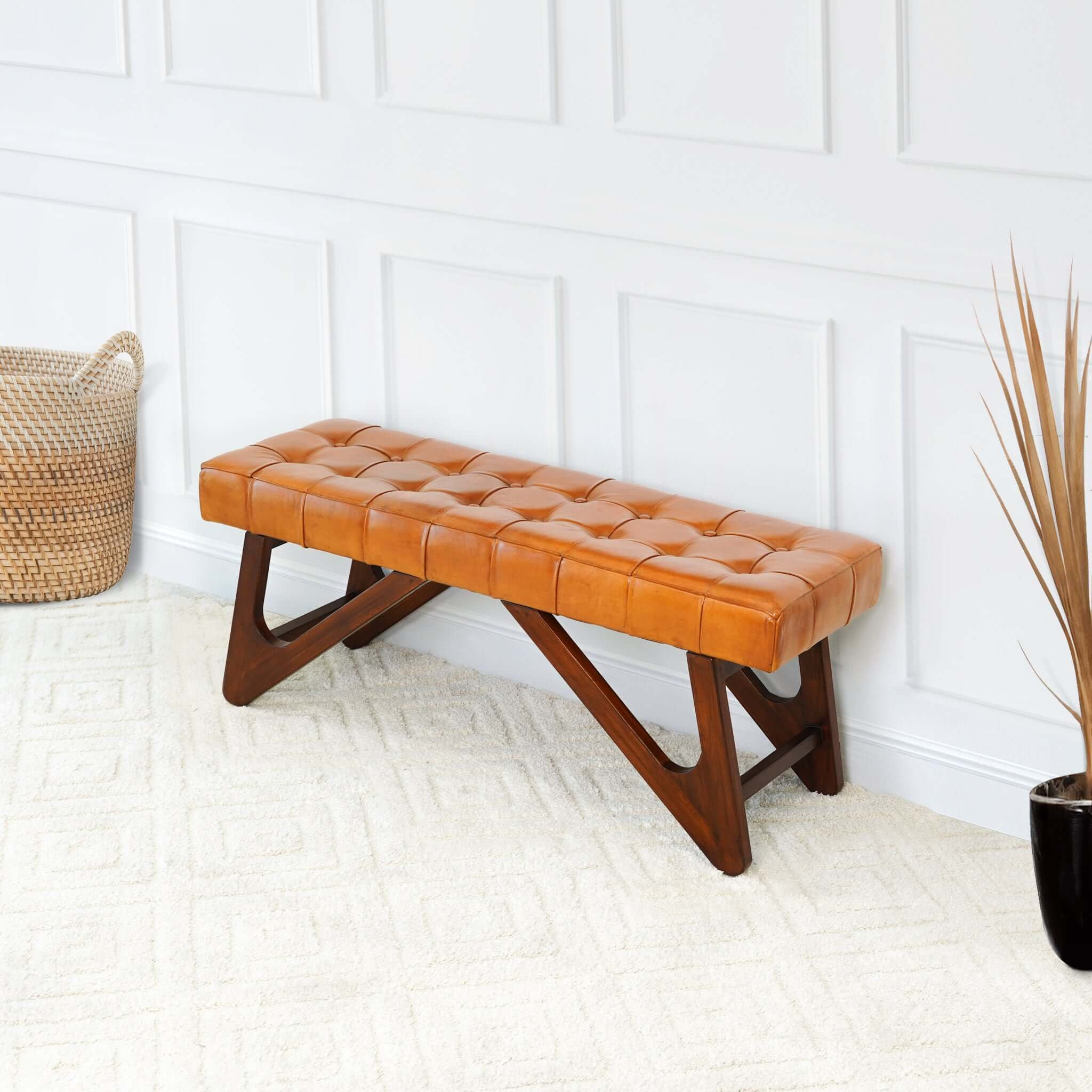 Corrigan Studio Mid-Century Modern Tan Leather Bench - Wayfair Canada