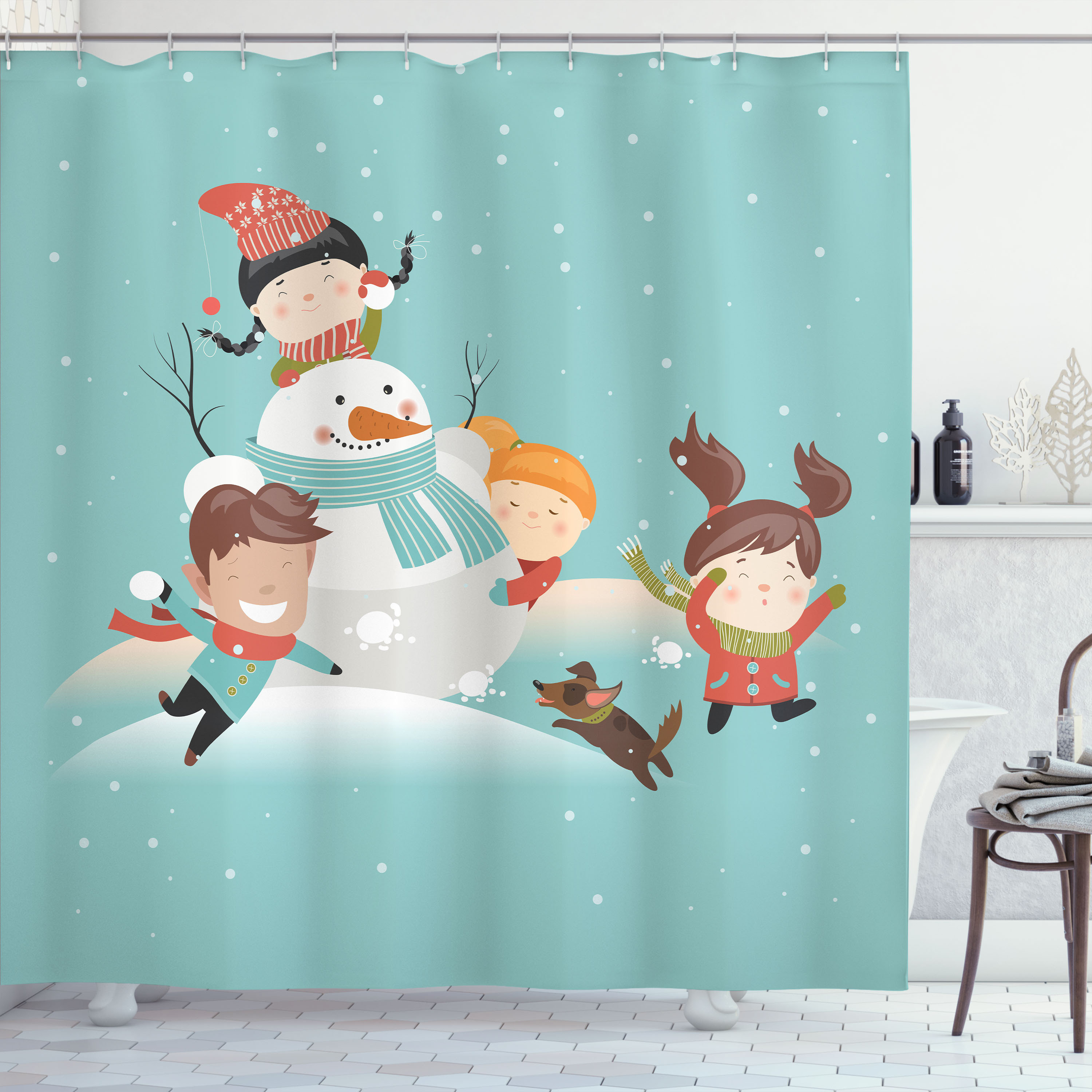 East Urban Home Winter Shower Curtain Cartoon of Having Fun Multicolor ...