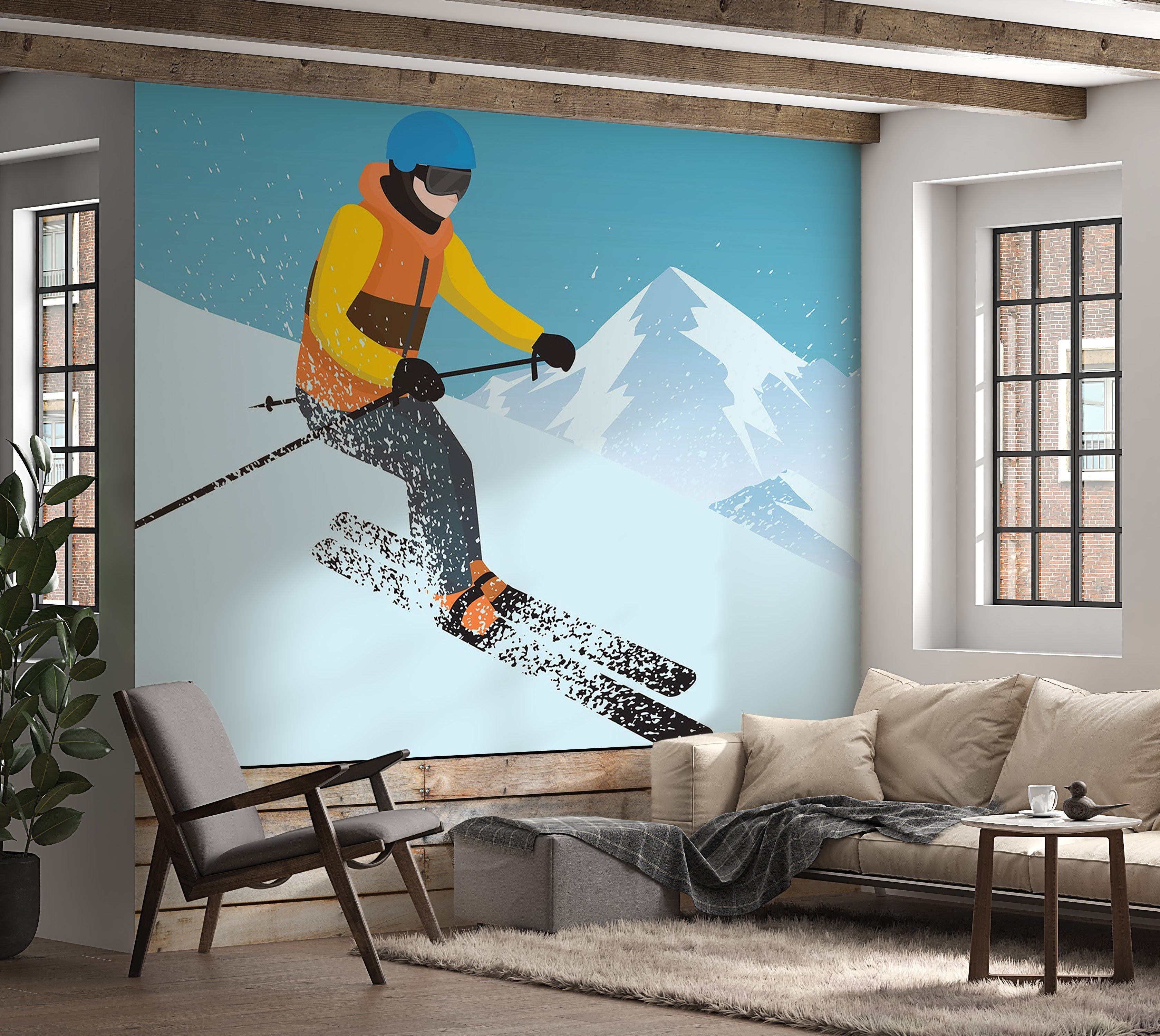 Foundry Select Premium Peel & Stick Wall Mural - Skiing Adventure | Wayfair