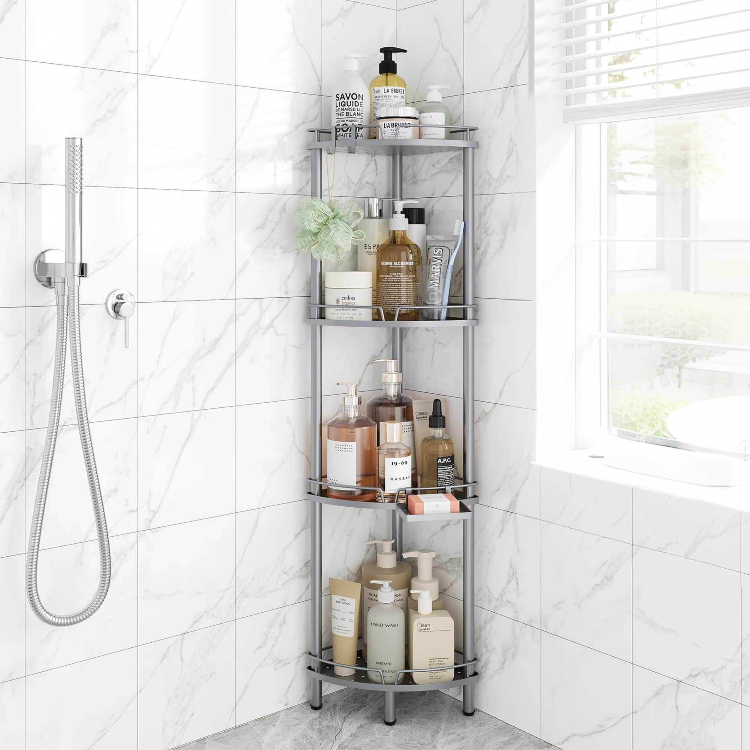 Rebrilliant Silver 4-Tier Corner Shower Organizer - Premium Stainless ...
