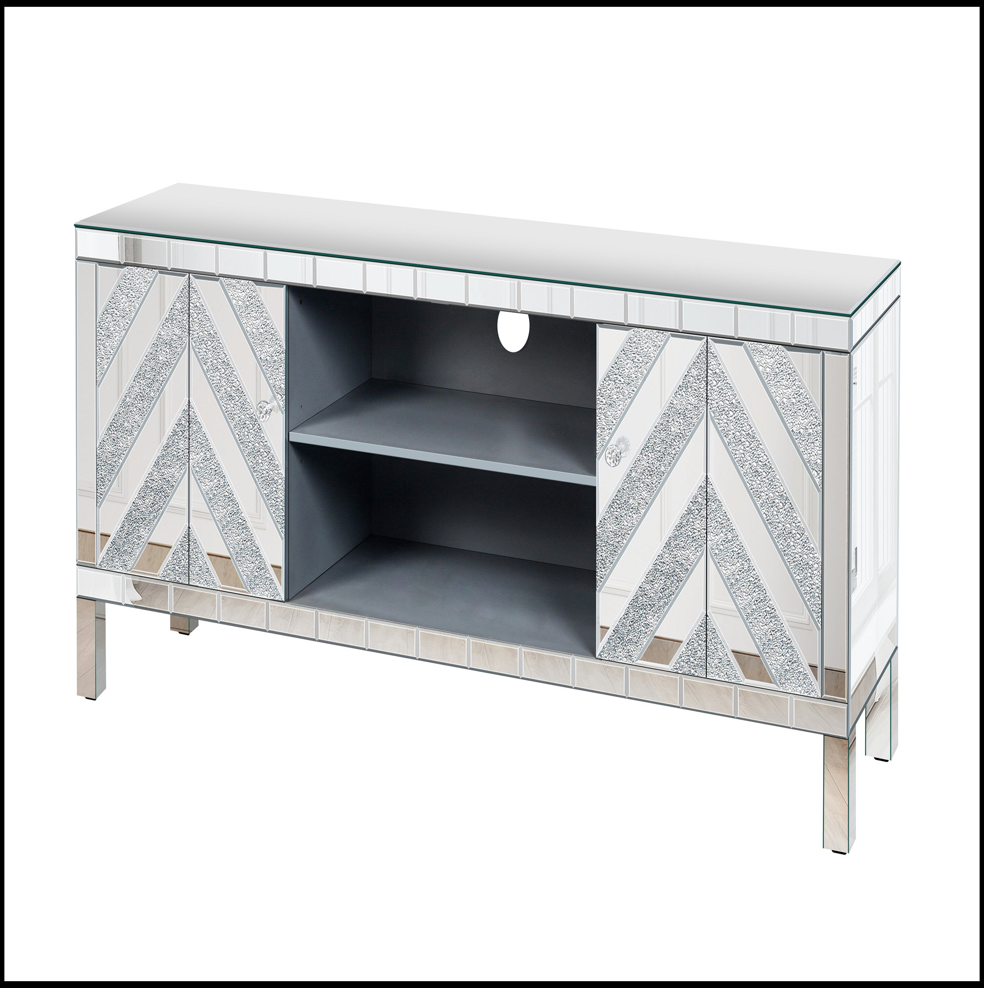 Mercer41 Mirrored TV Stand For 65+ Inch TV,Sliver TV Console Table With ...