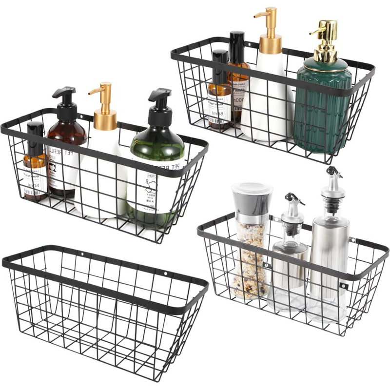 QOLFER Hanging Kitchen Baskets, Wall-Mounted Basket Farmhouse Decor,4 ...