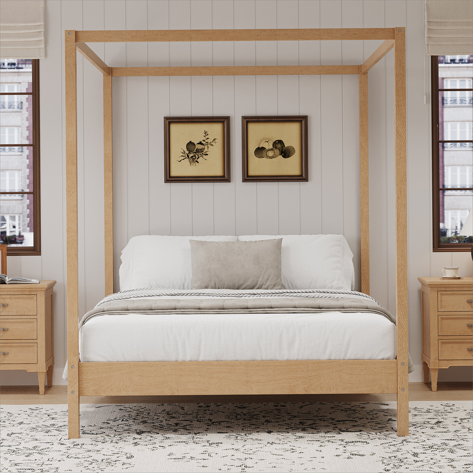 Latitude Run® Solid Wood Canopy Bed Frame Four Poster Platform Bed With ...