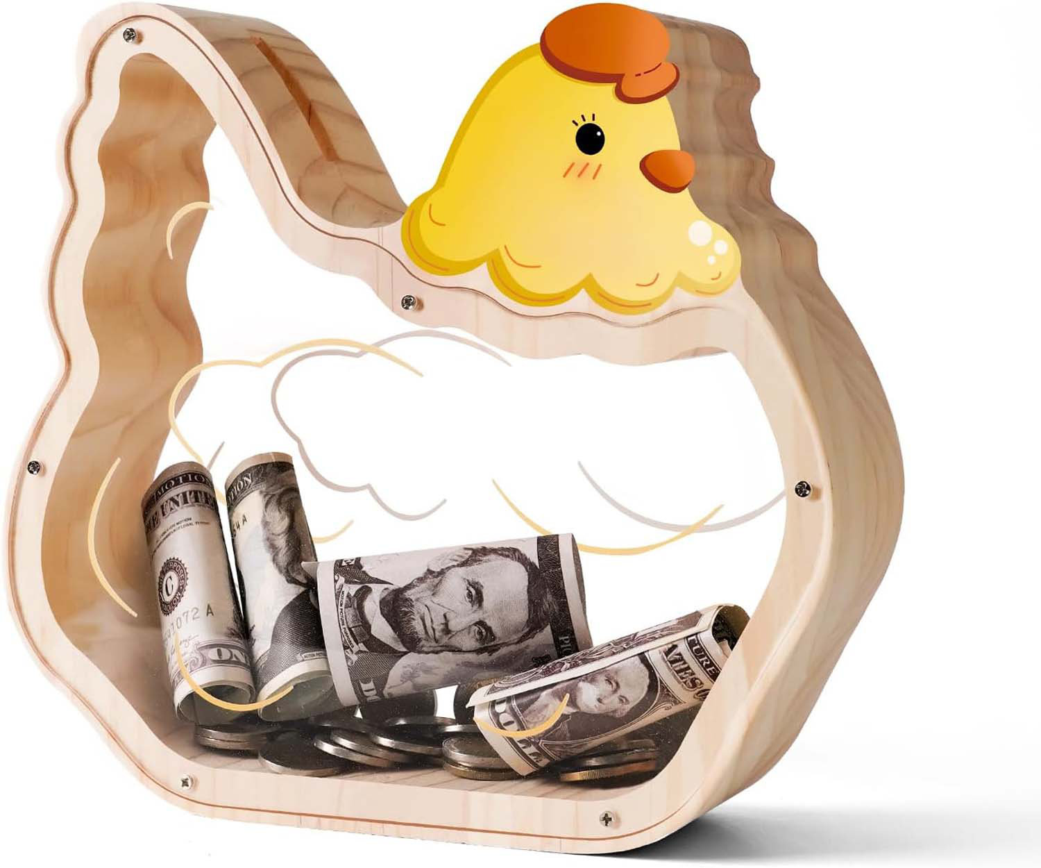 August Grove® Wooden Chicken Piggy Banks For Kids, Unbreakable Pullet ...