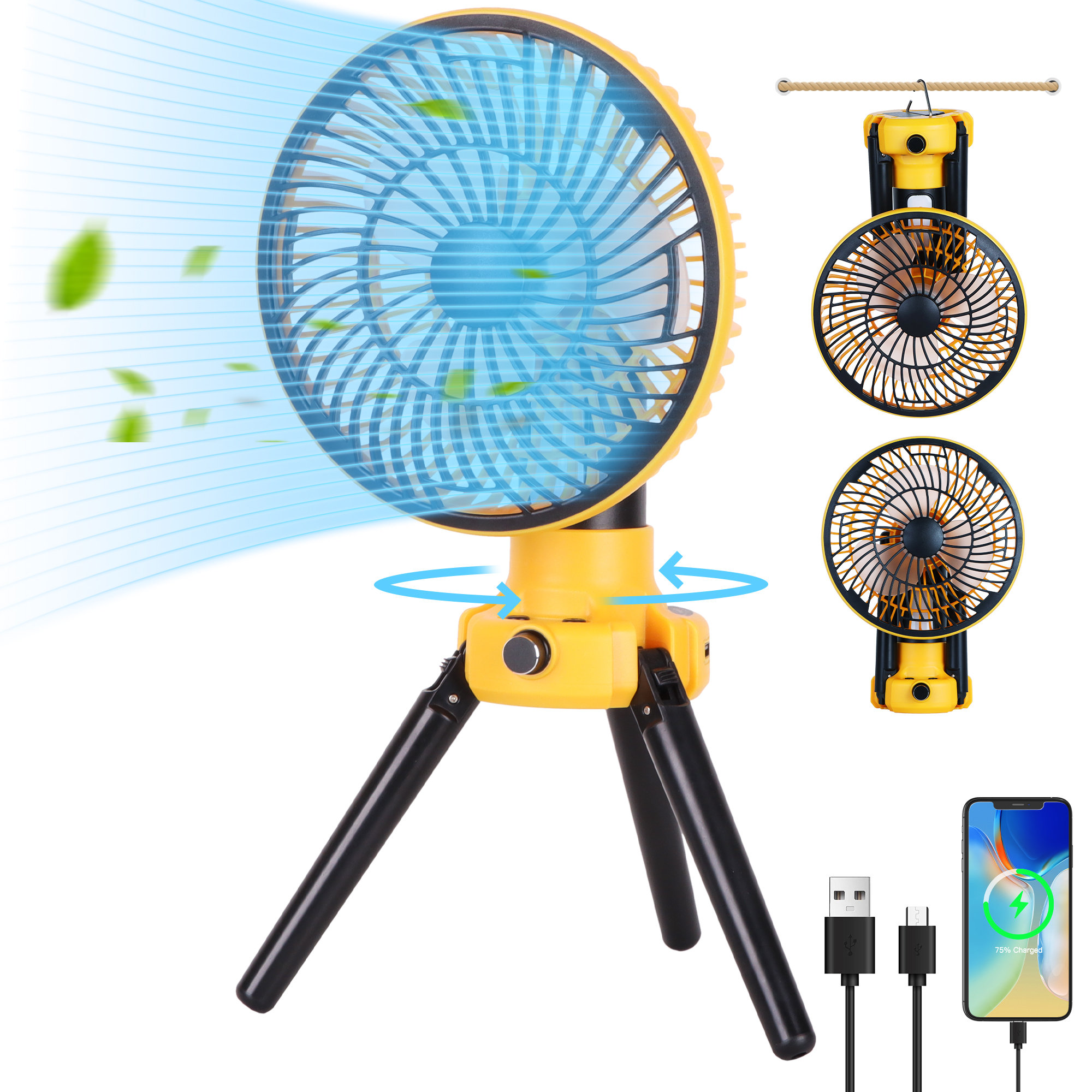 AVV Oscillating Camping Fan With LED Lantern, 10400Mah Battery Operated ...