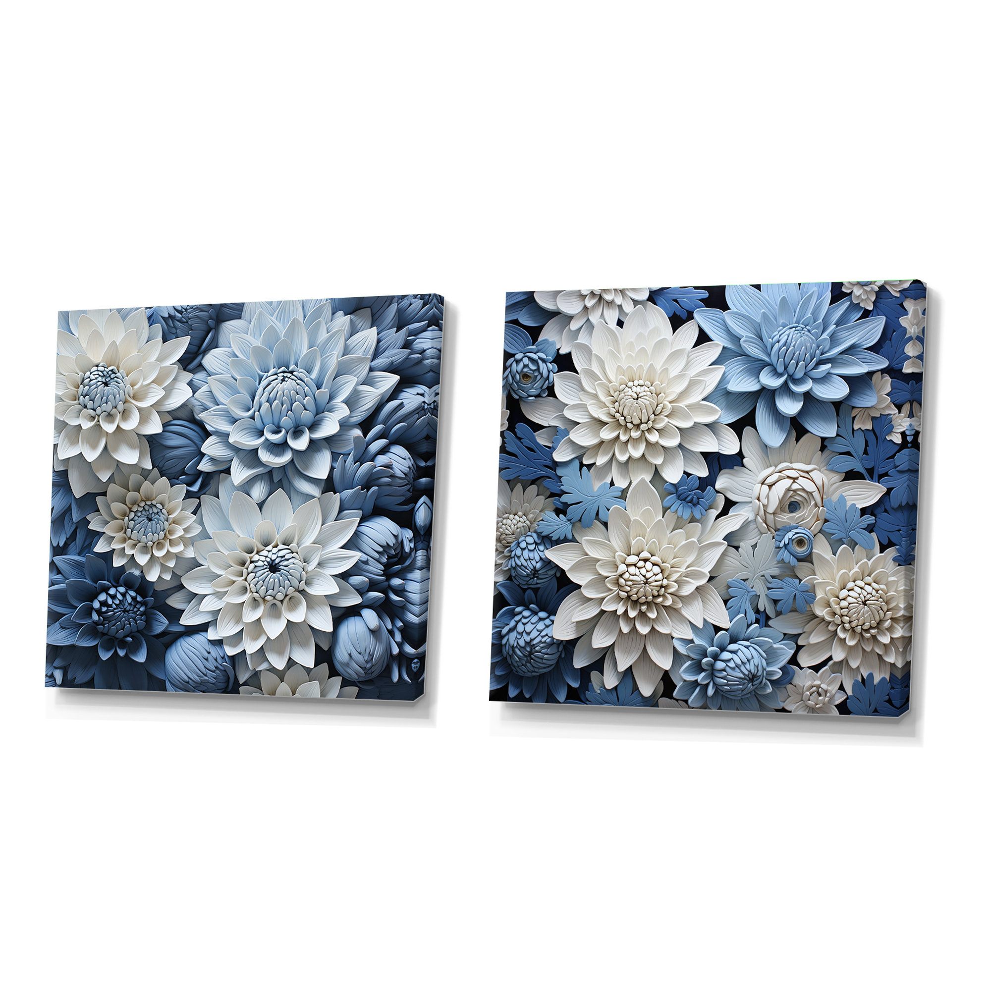 Lark Manor™ Graceful Mums Black And Muted Blue Painting - Mums Square ...