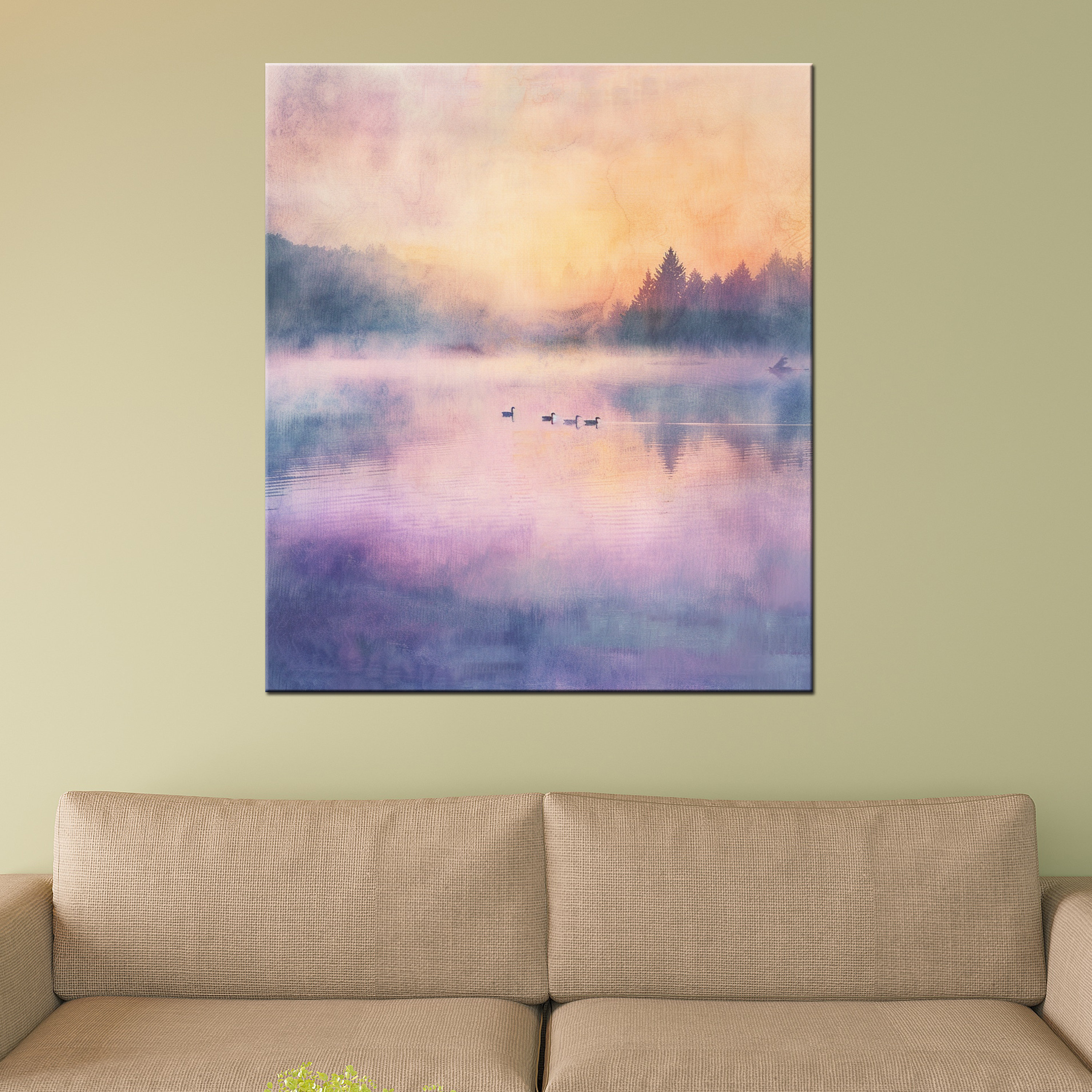 Millwood Pines Morning Mist on the Lake: Duck Flock Strolling on the ...