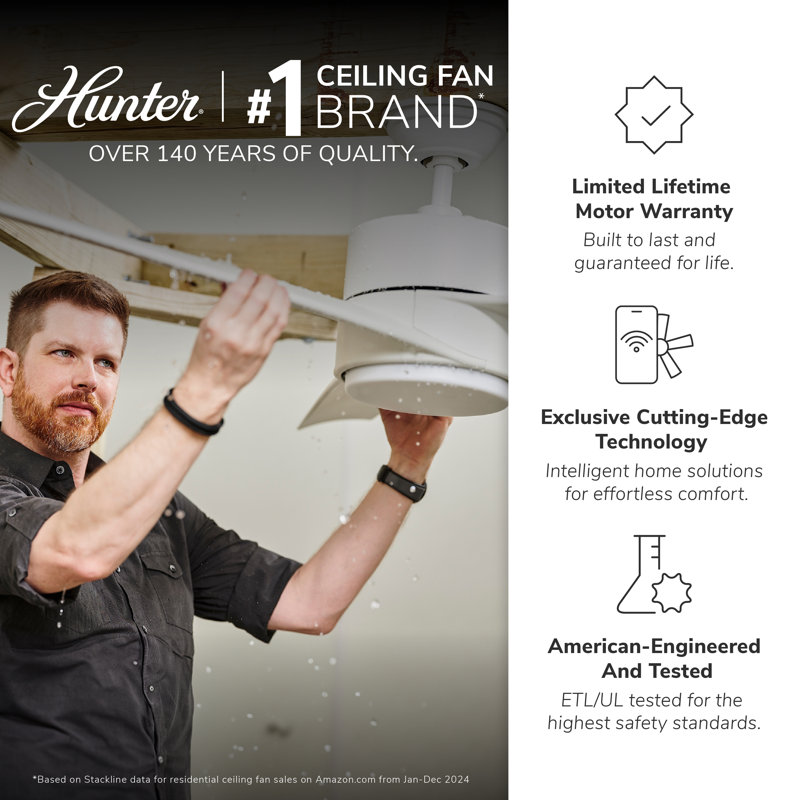 Hunter Fan 52" Bennett 5 - Blade Flush Mount Ceiling Fan with Lights ...