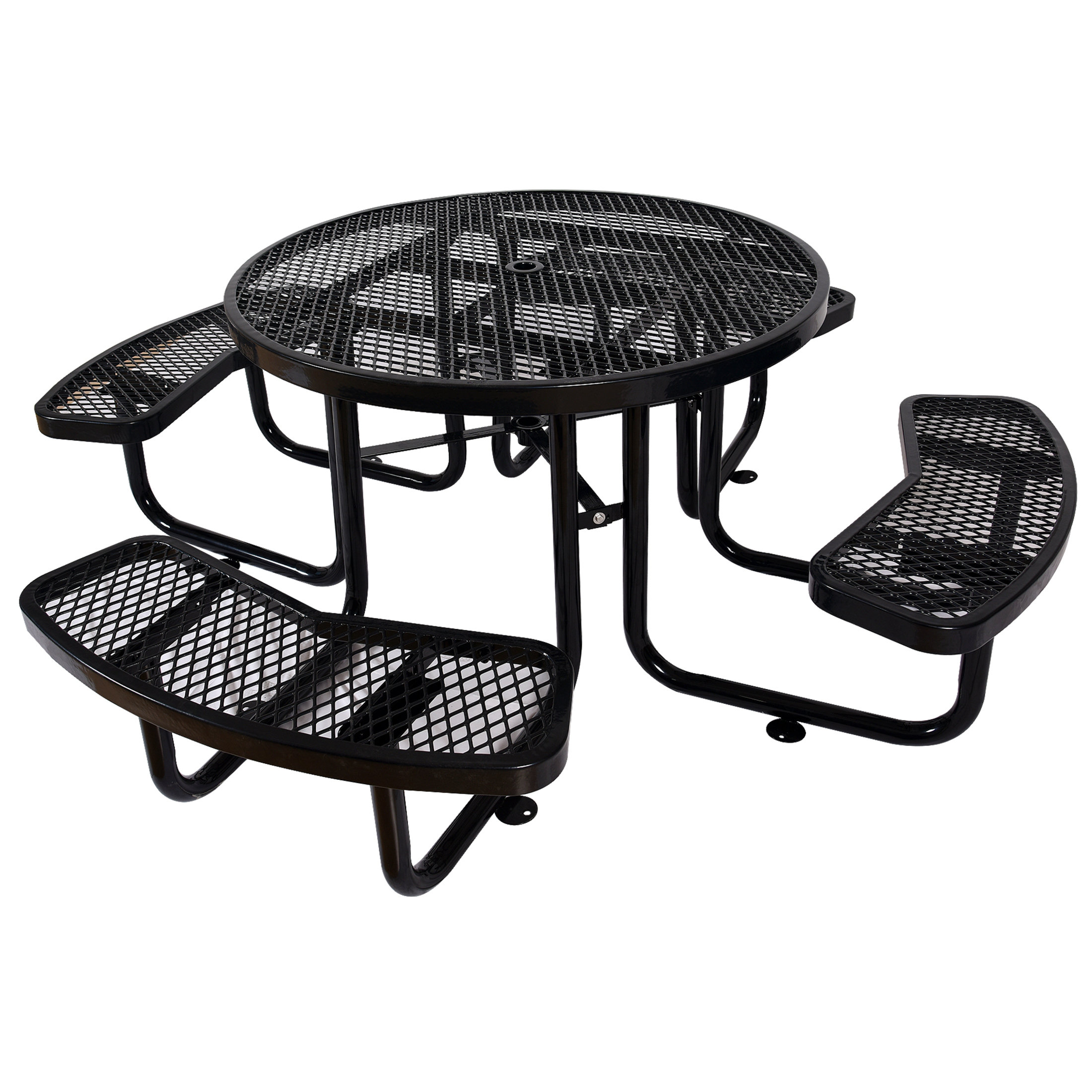 Arlmont & Co. Round Outdoor Steel Picnic Table with Umbrella Pole ...