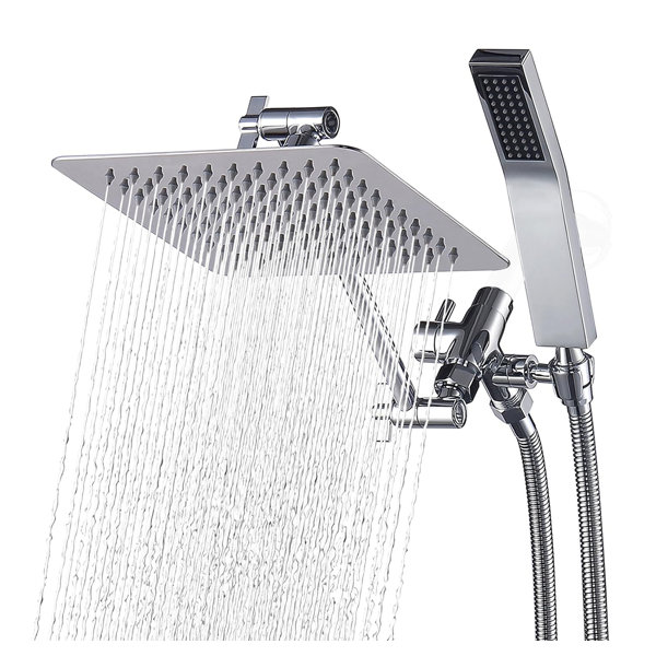 VITELER Premium Chrome All Metal 8-Inch Dual Square Shower Head Set ...