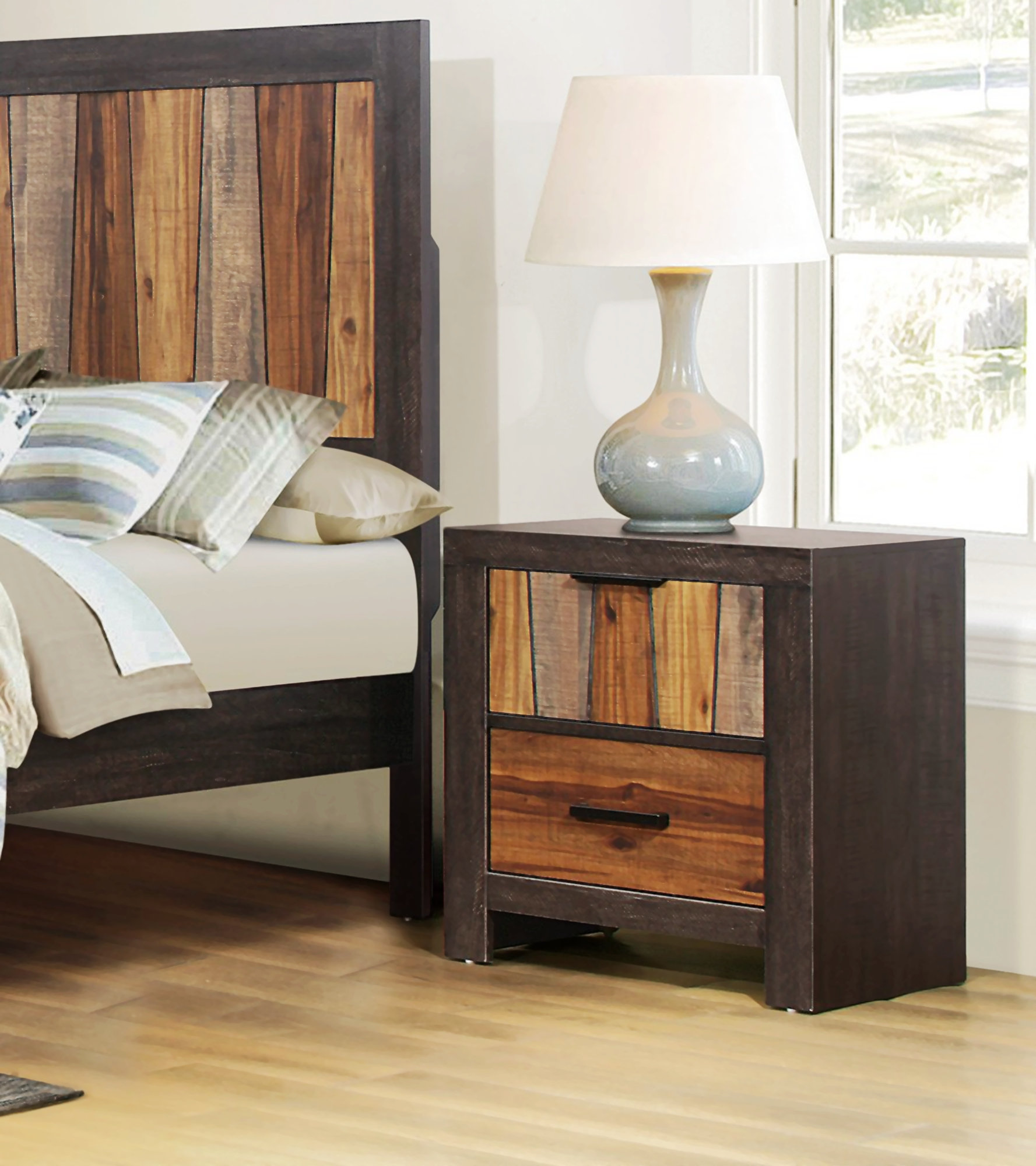 Millwood Pines 1pc Multi-tone Nightstand With 2 Dovetail Drawers ...