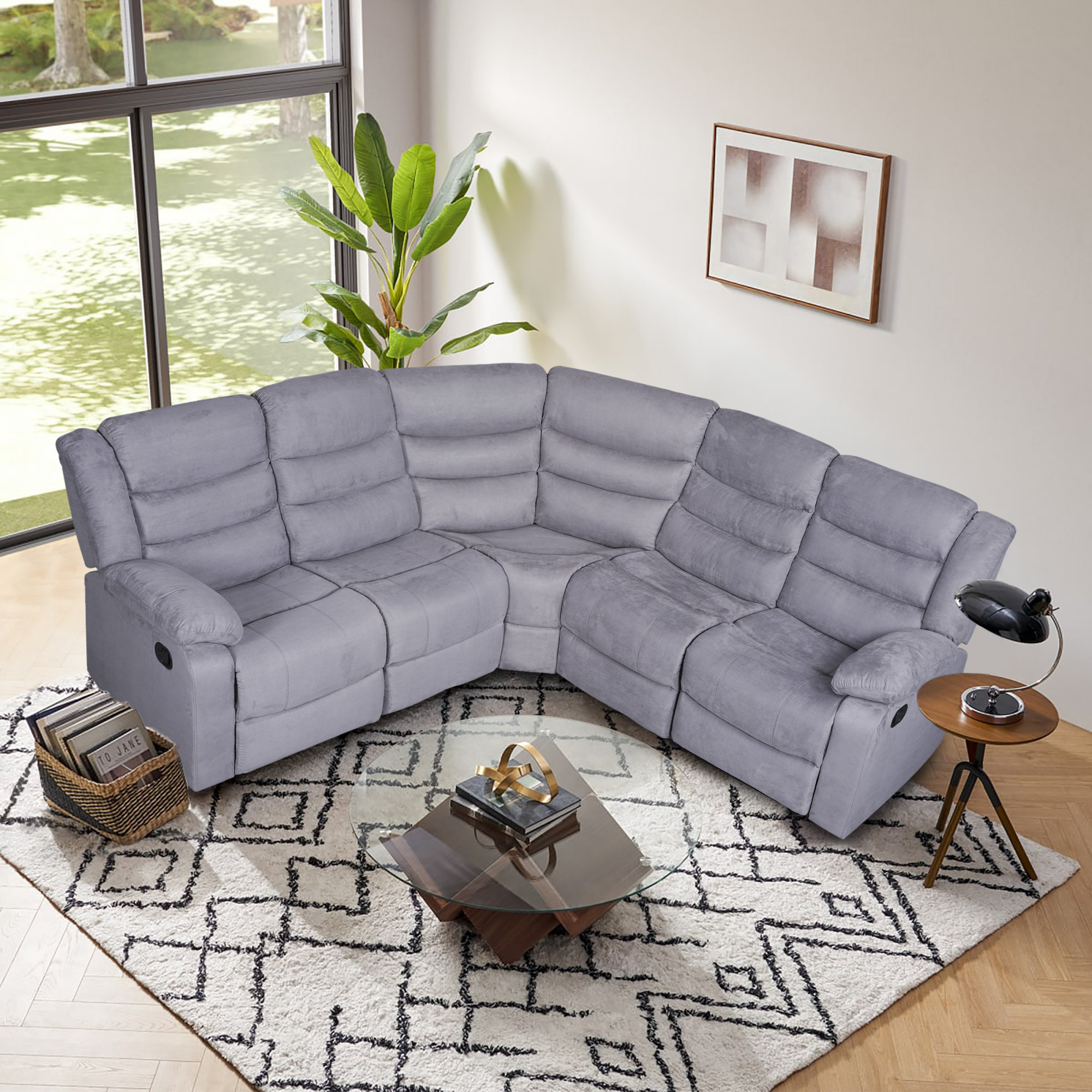 Latitude Run® Reclining Sectional Sofa, Microfiber Manual 5 Seats ...