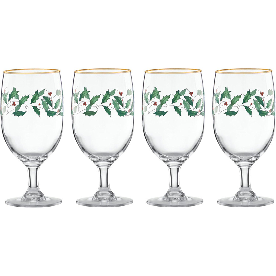 GEMBIK Holiday 4-Piece Iced Beverage Glass Set, Christmas Dinnerware ...
