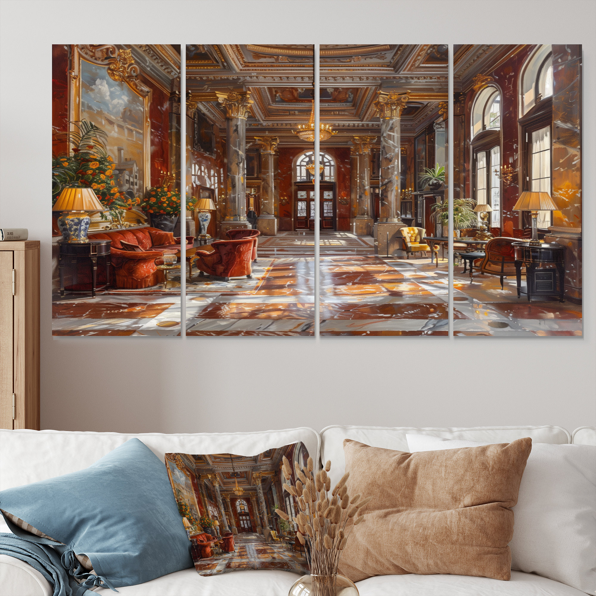 Design Art Red Gold Historic Hotel Lobby II - Hotels & Lodges Wall Art ...