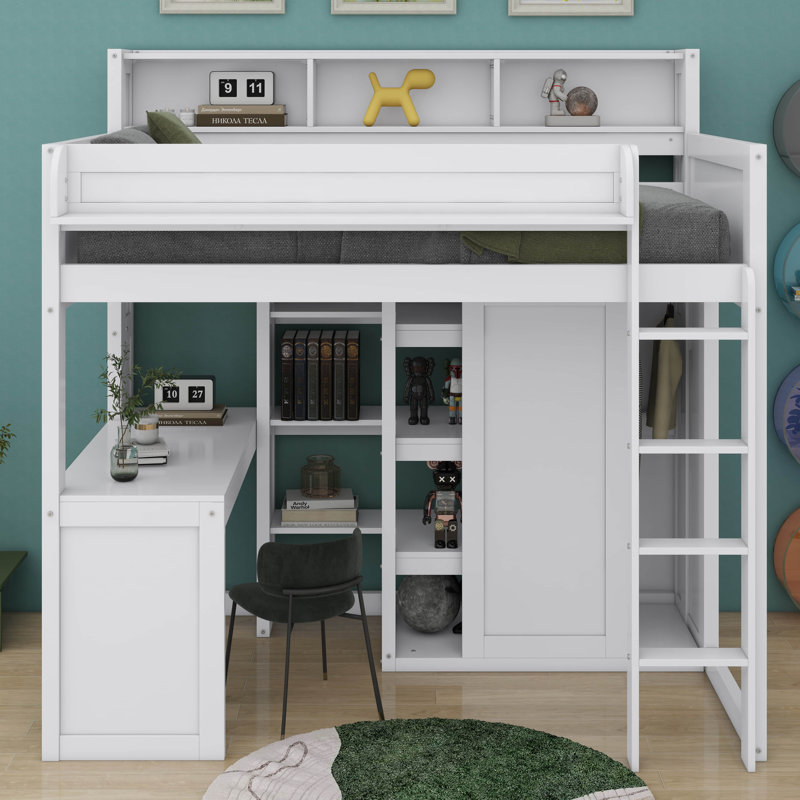 Harriet Bee Heribert Wood Twin Size Loft bed with Multiple Storage ...