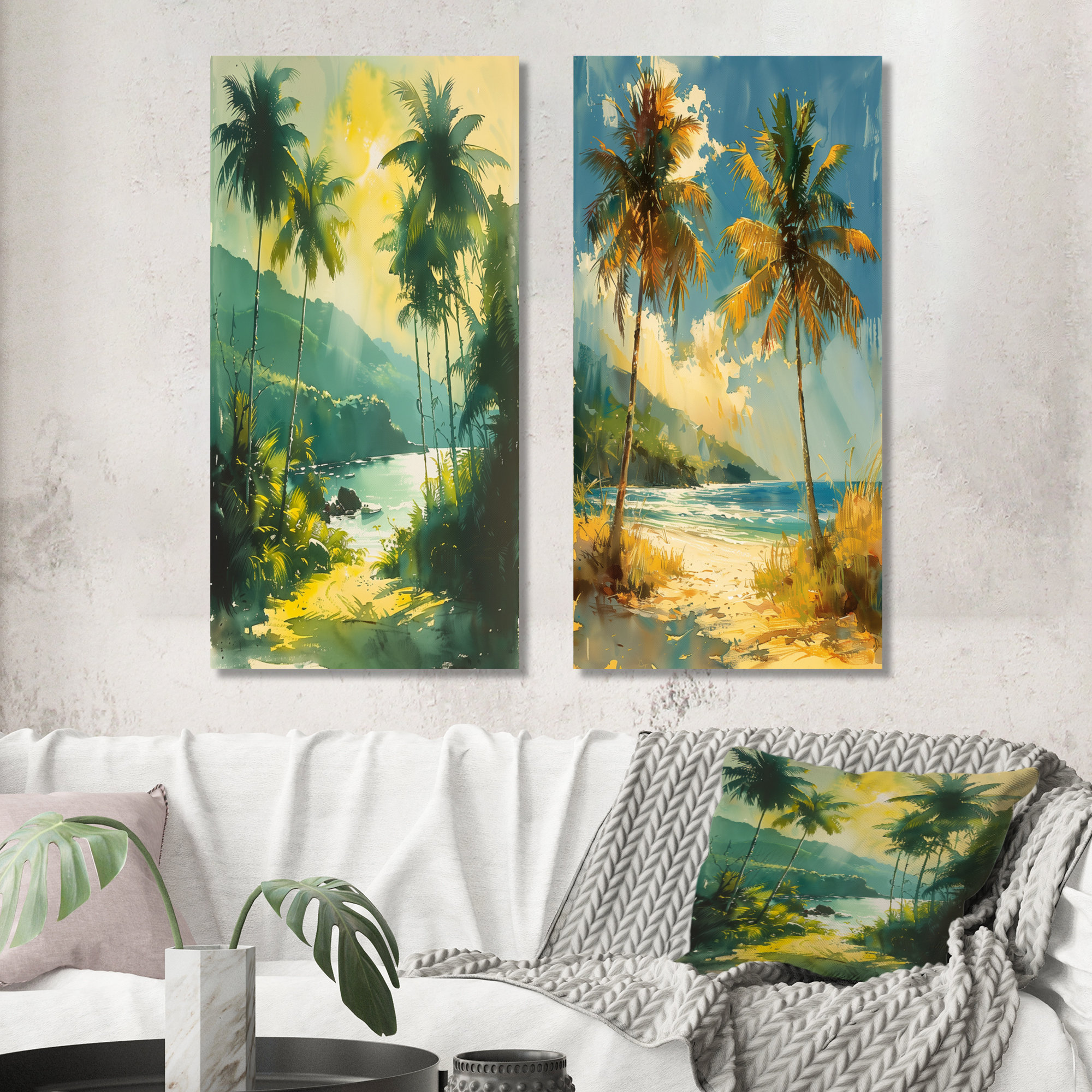 Bay Isle Home™ Green Yellow Palm Trees Swaying I - Palms & Palm Trees ...