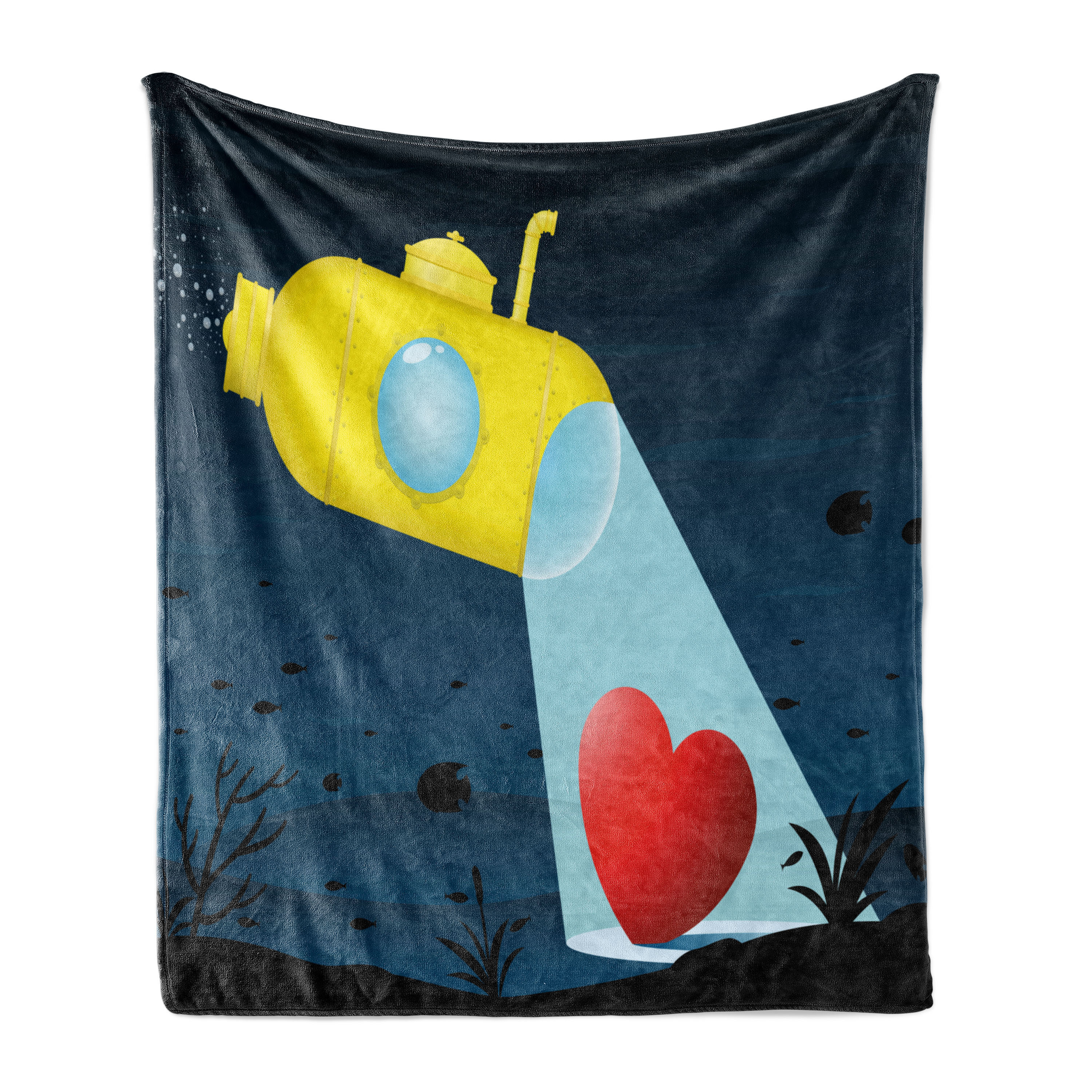 Ambesonne Yellow Submarine Fleece Throw Blanket Ocean Heart Yellow Dark ...