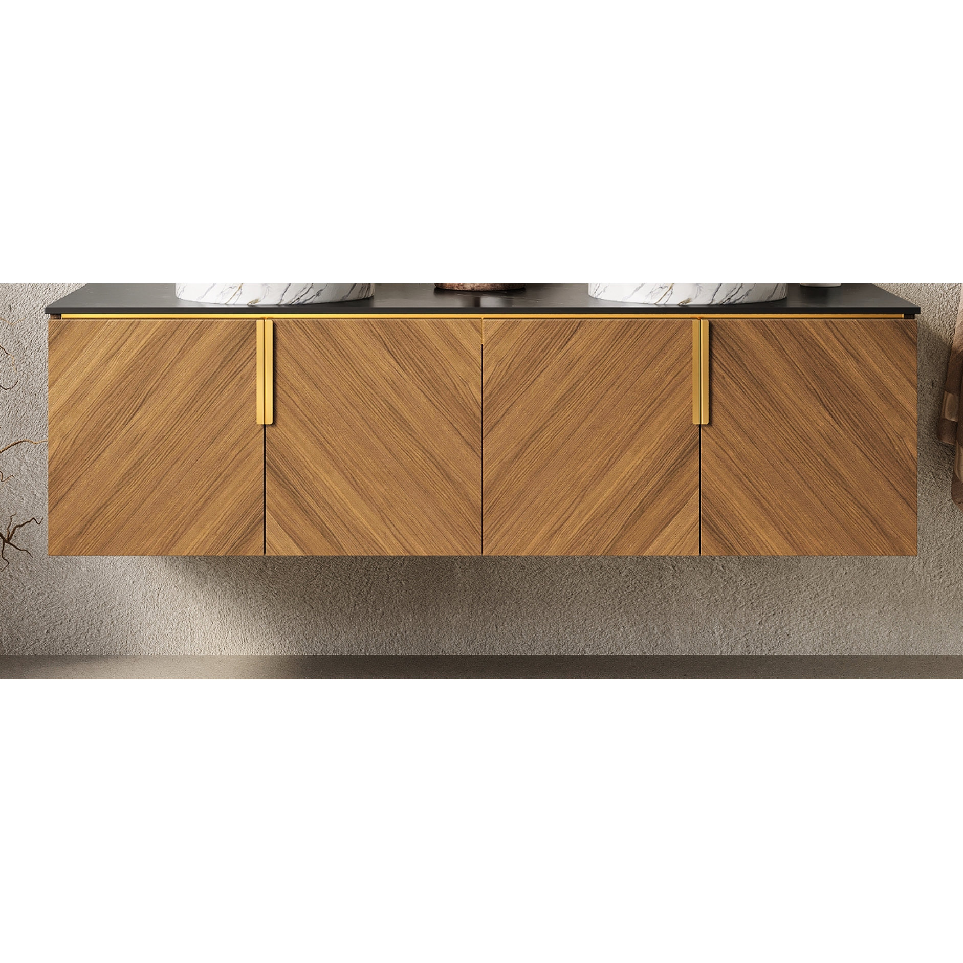 Latitude Run® 60" Texture Countertop And Oak Brown Diagonal Cabinet ...