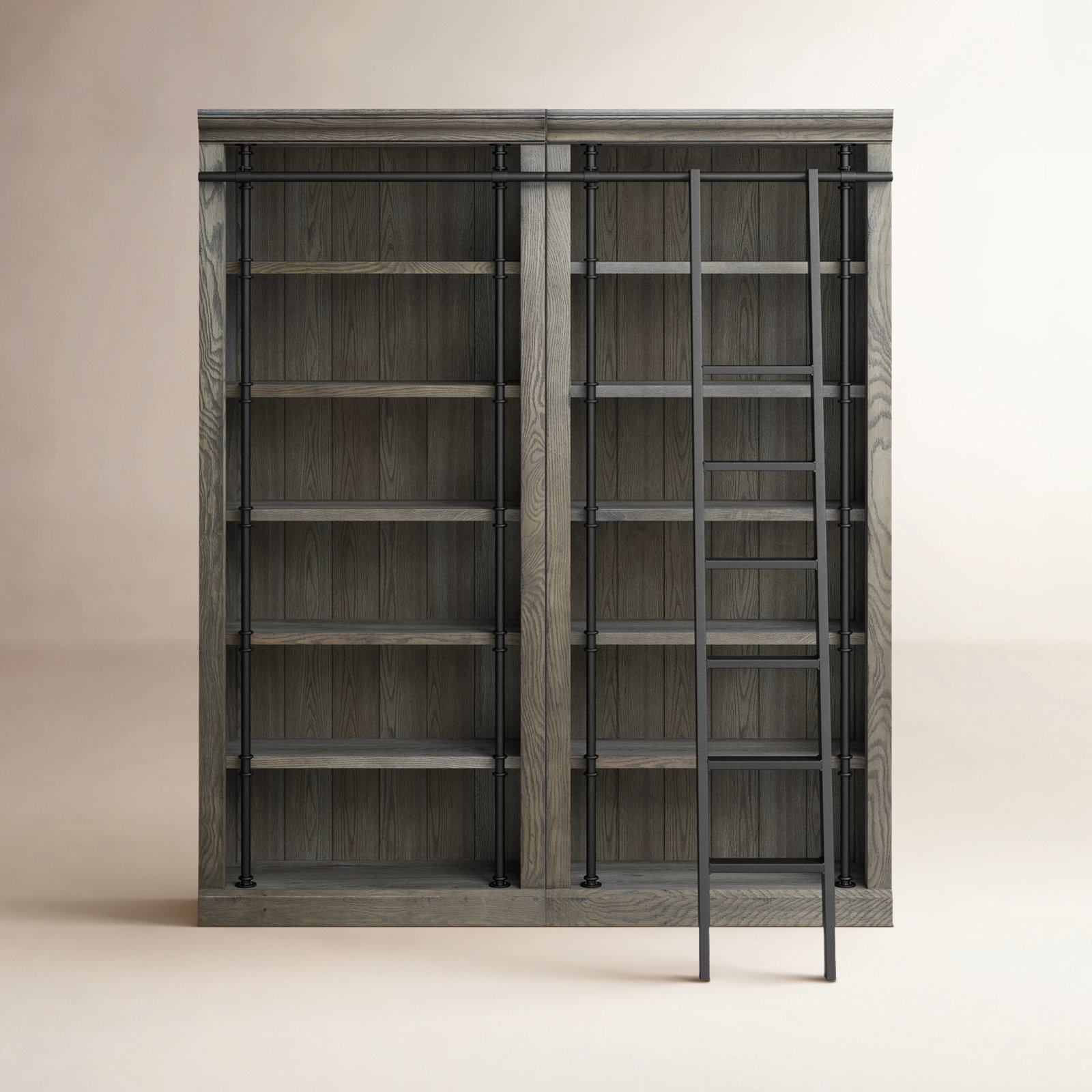 Birch Lane™ Lorna Rustic 94" Tall Bookcase Wall With Ladder, Storage ...