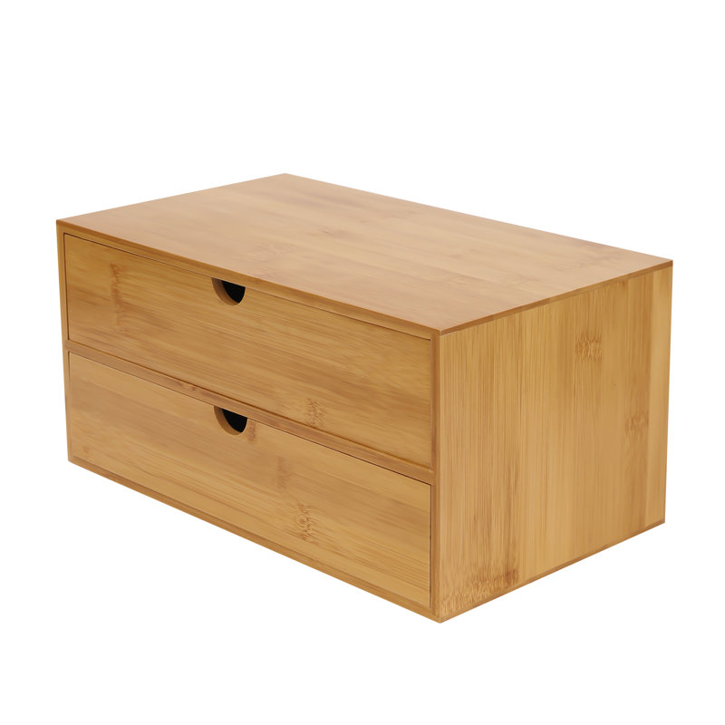 Millwood Pines Bamboo Desk Organizer Tabletop Storage Box with 2 ...