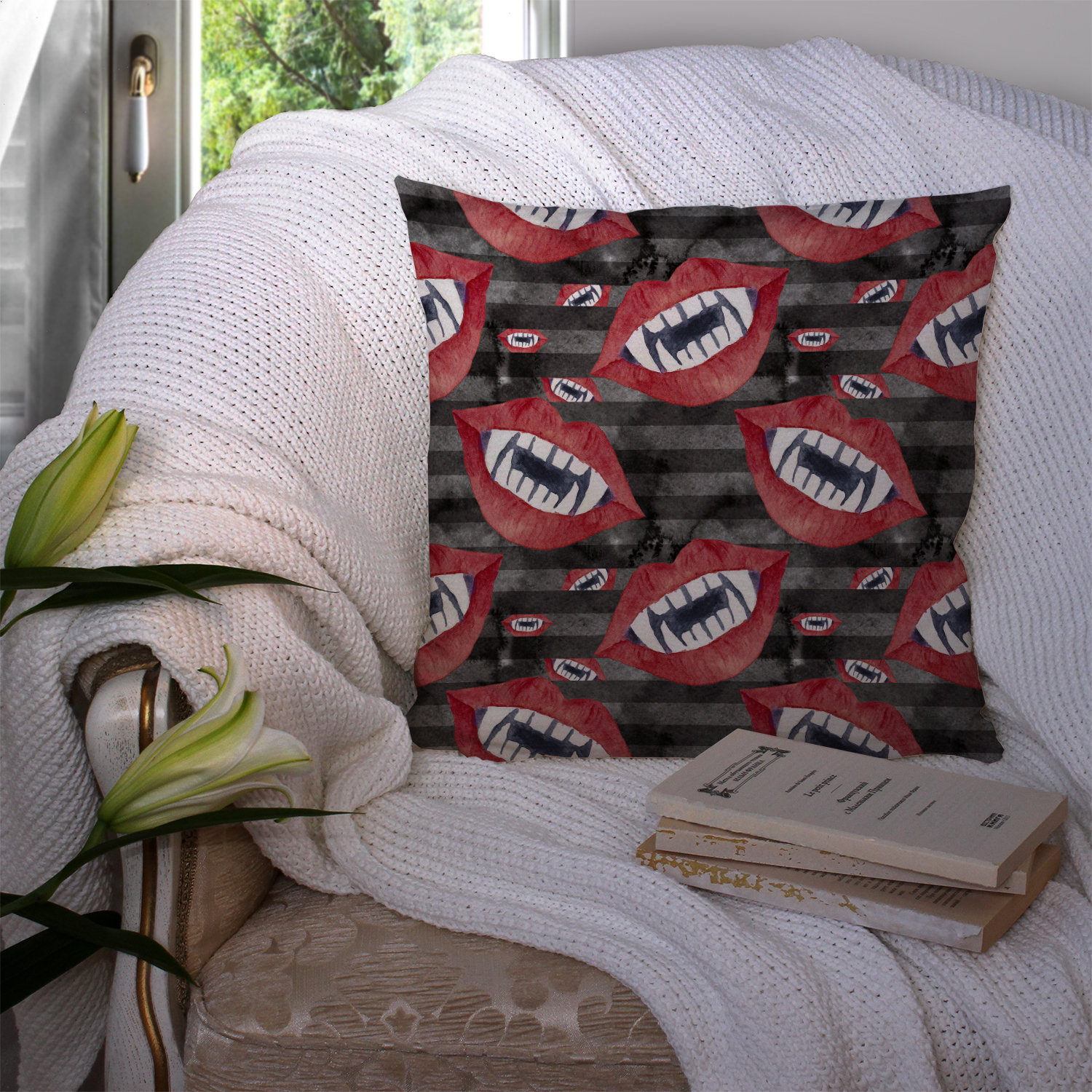 Caroline's Treasures Watecolor Halloween Vampire Teeth Outdoor Throw ...