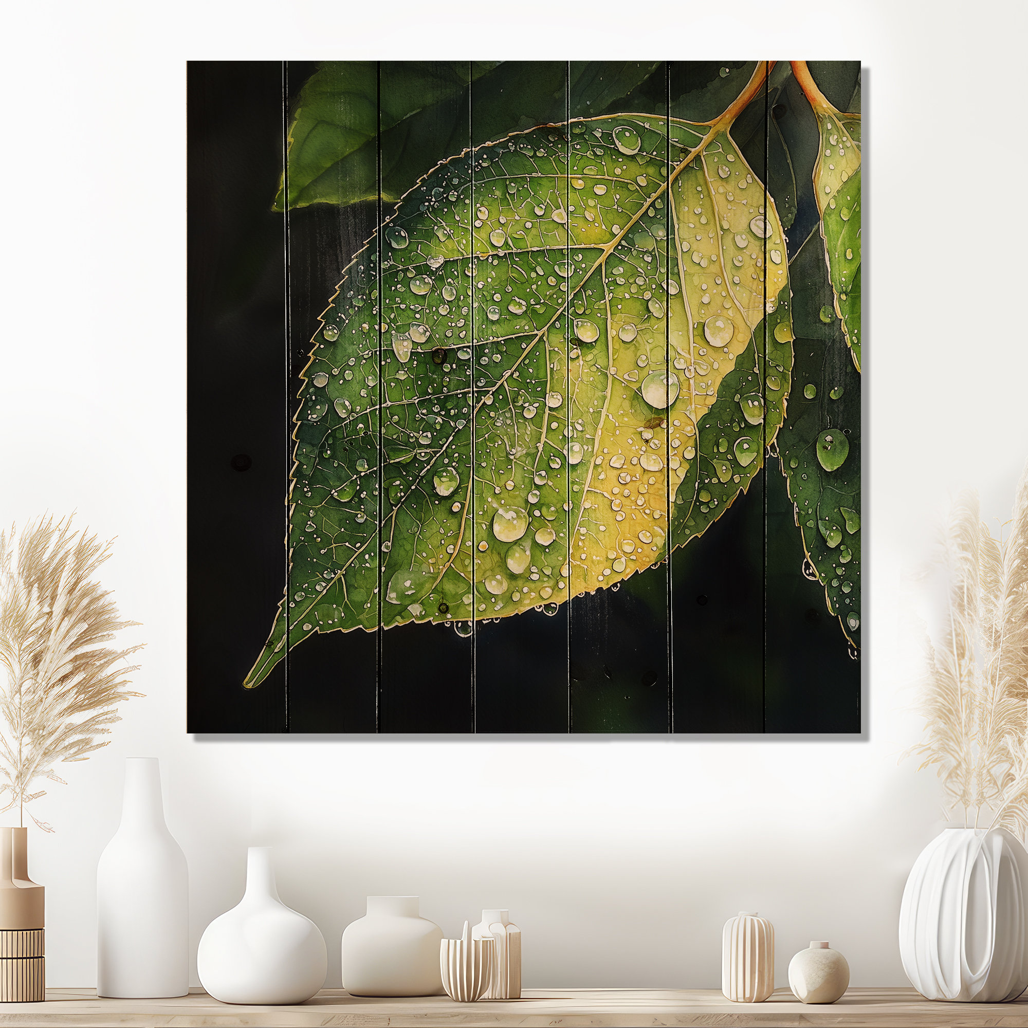 Ophelia & Co. Green Dewy Morning Leaves II - Leaves Wood Wall Decor ...