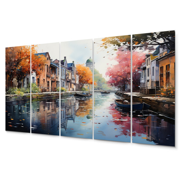 DesignArt Pink Canal Vibrant Waterways Pointillism - Canals Metal Wall ...